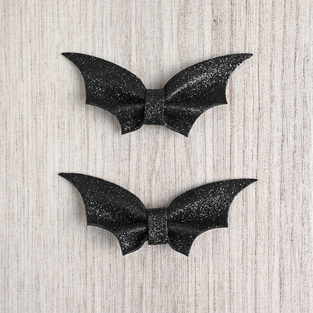 Black Sparkle Bat Bows | Girl Bows | Pigtail Bows | Black Glitter Bow ...
