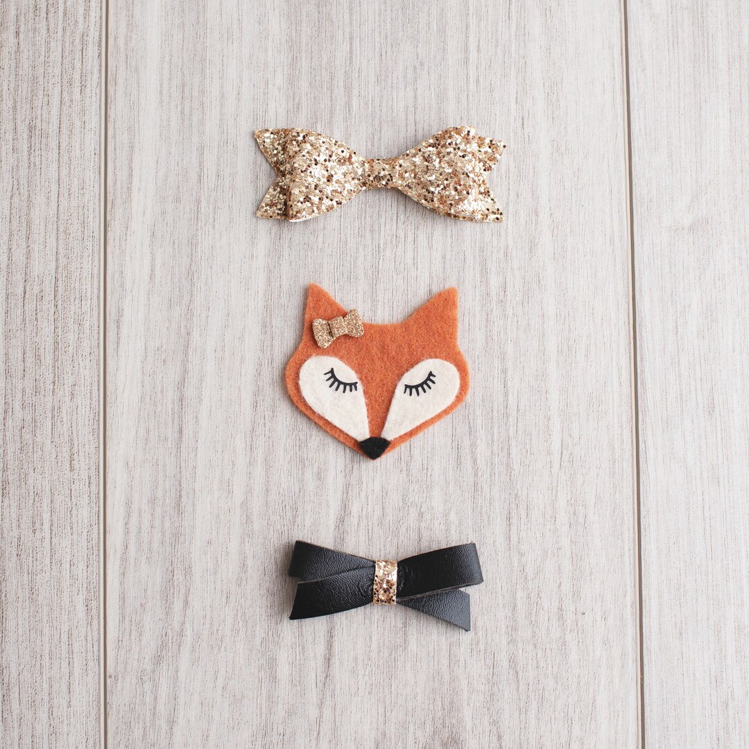 Gold Glitter Bow, Fox Felt Bow & Black Faux Leather Bow | Fox Bow ...
