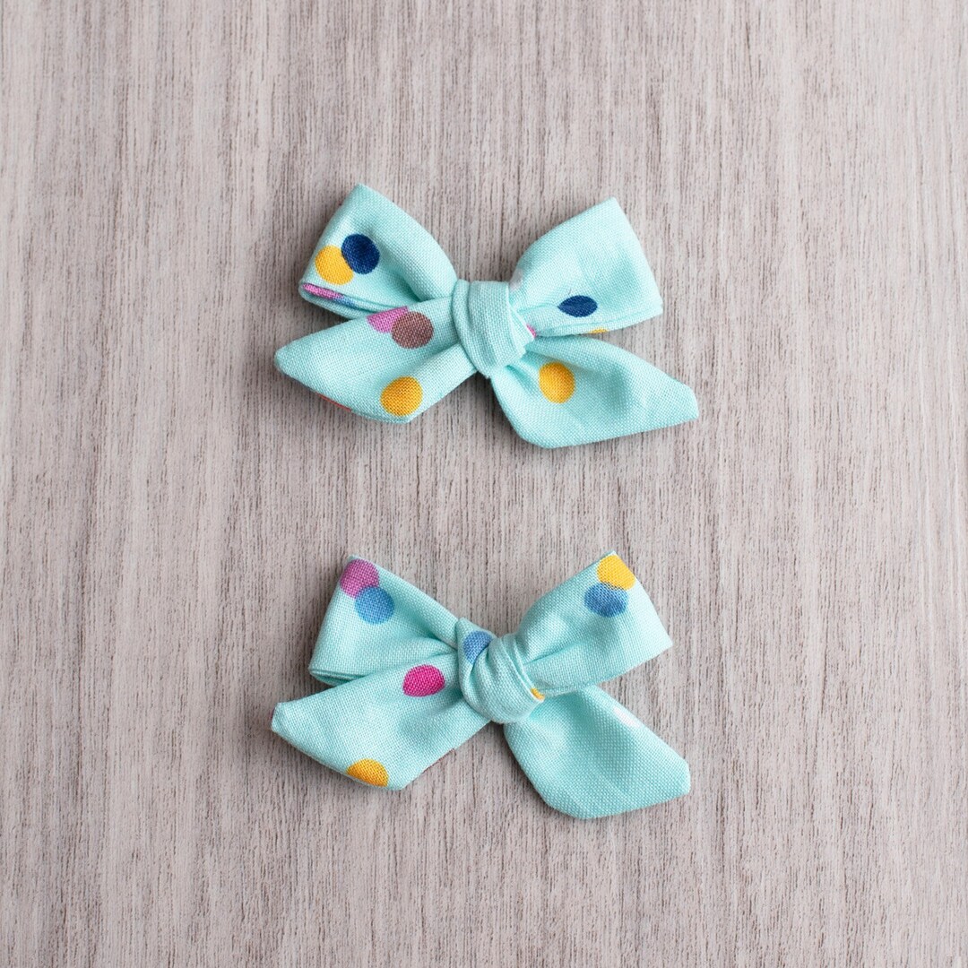 Teal Polka Dot Fabric Bows | Girl Bow | Headband | Toddler Bow ...