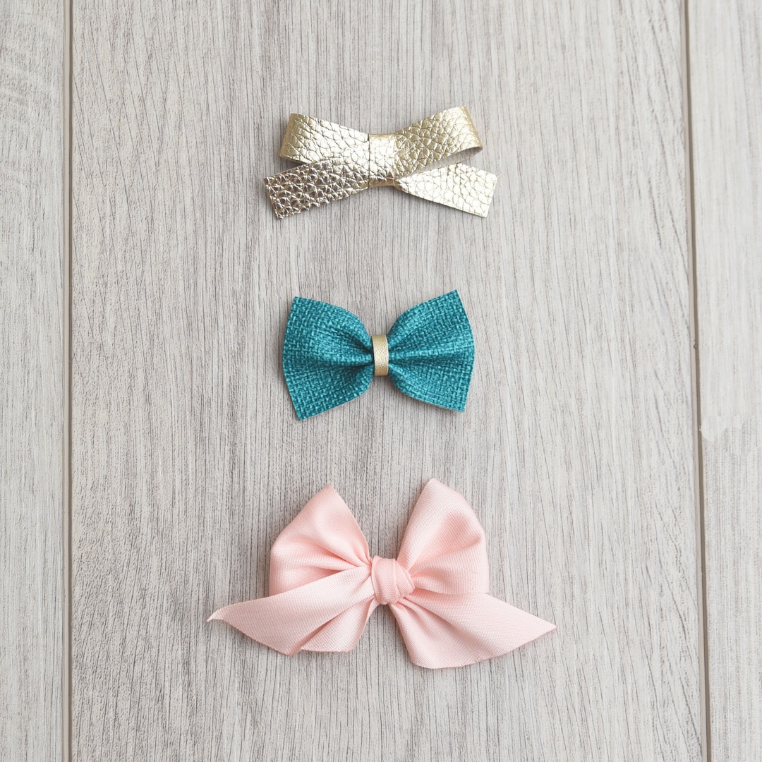 Gold Faux Leather, Teal Faux Leather & Pink Ribbon Bows | Girl Bows ...