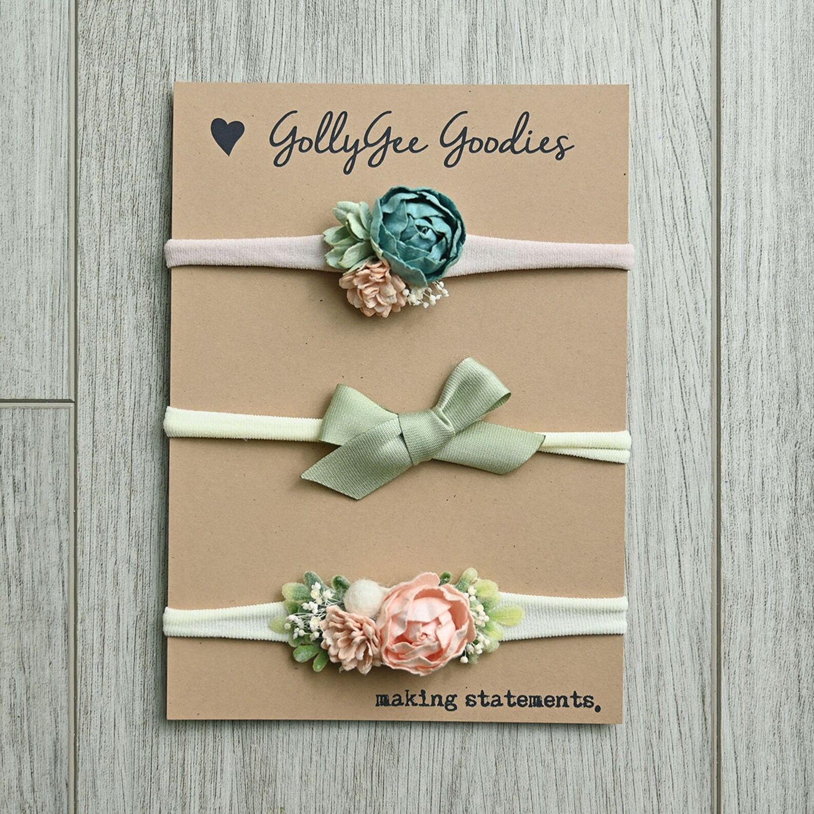 Newborn Teal Blue Peony Green Sateen & Pink Peony Bow Set - Etsy