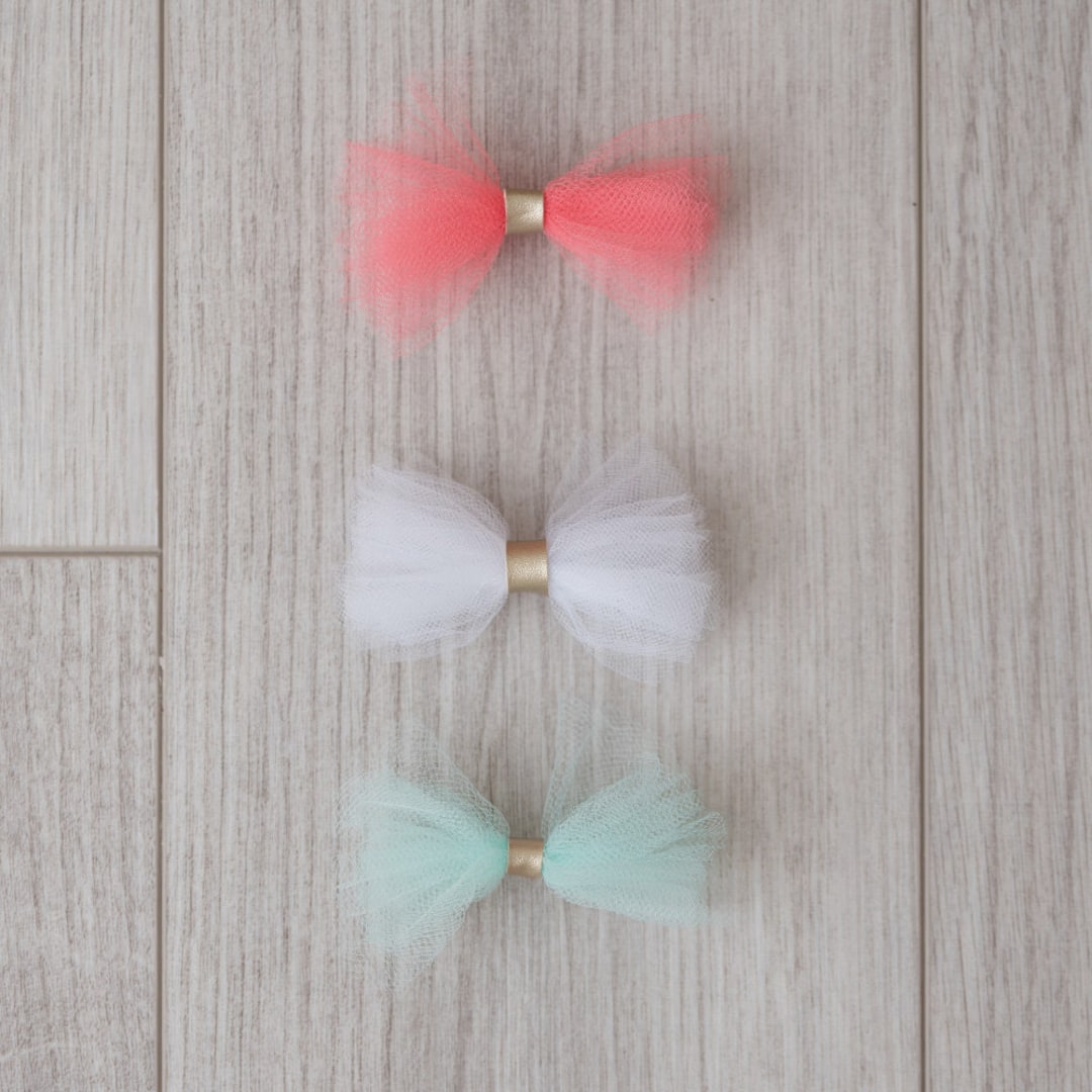 Tulle Bow Set | Girl Bows | Teal Bow | Headband or Clip | Coral Bow ...