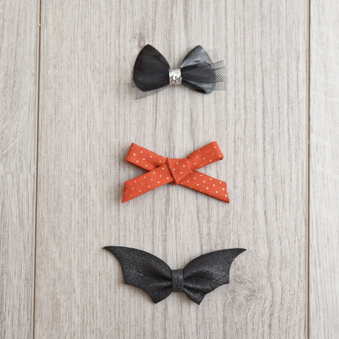 Halloween Bow Set| Girl Bow | Cat Bow | Black Glitter Bow | Headband ...