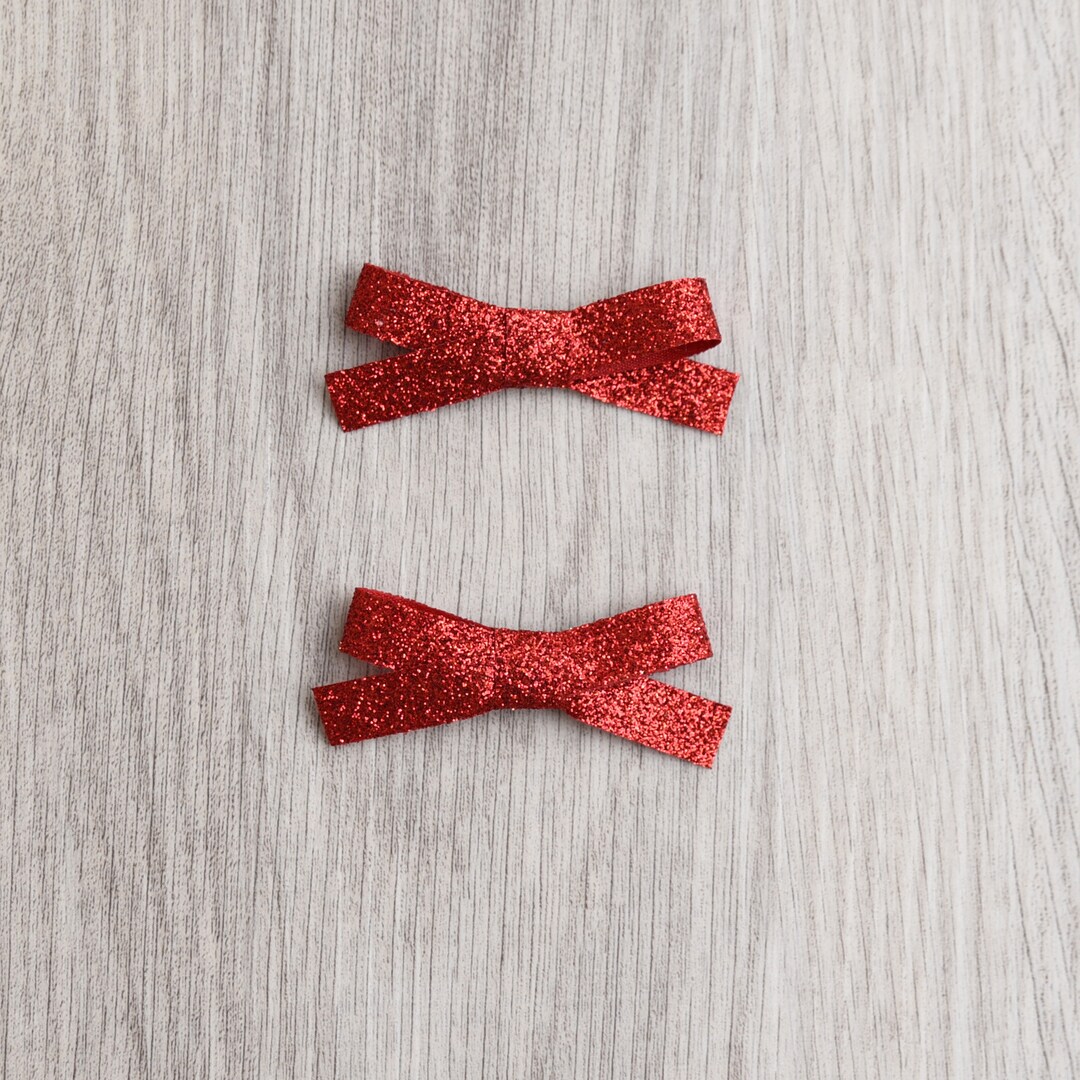 Red Sparkle Pigtail Bows | Girl Bows | Red Pigtail Bows | Headband or ...