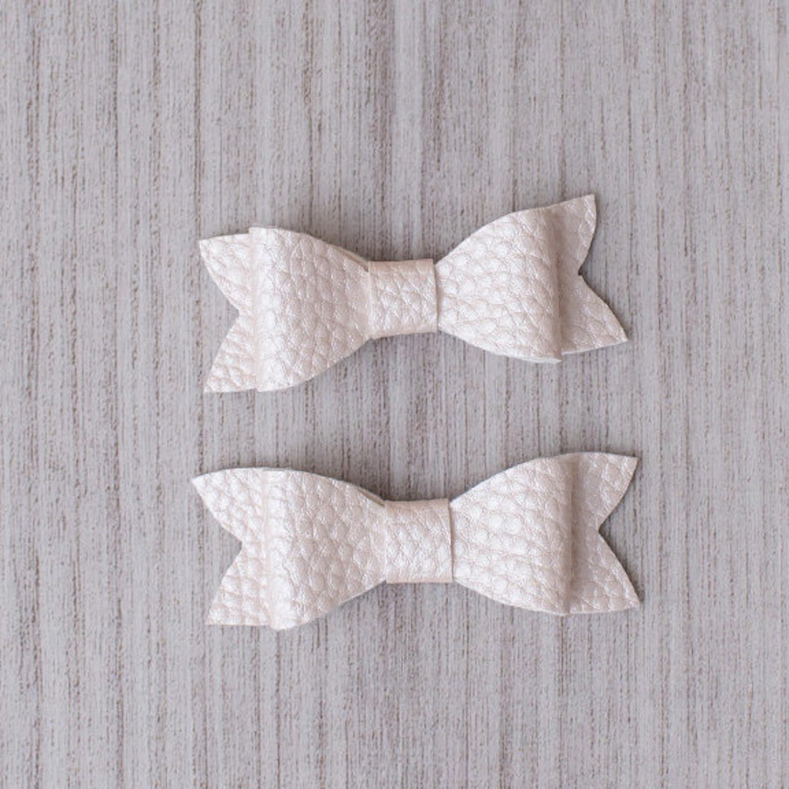 Light Pink Shimmer Faux Leather Pigtail Bow Set | Girl Bows | Pink ...