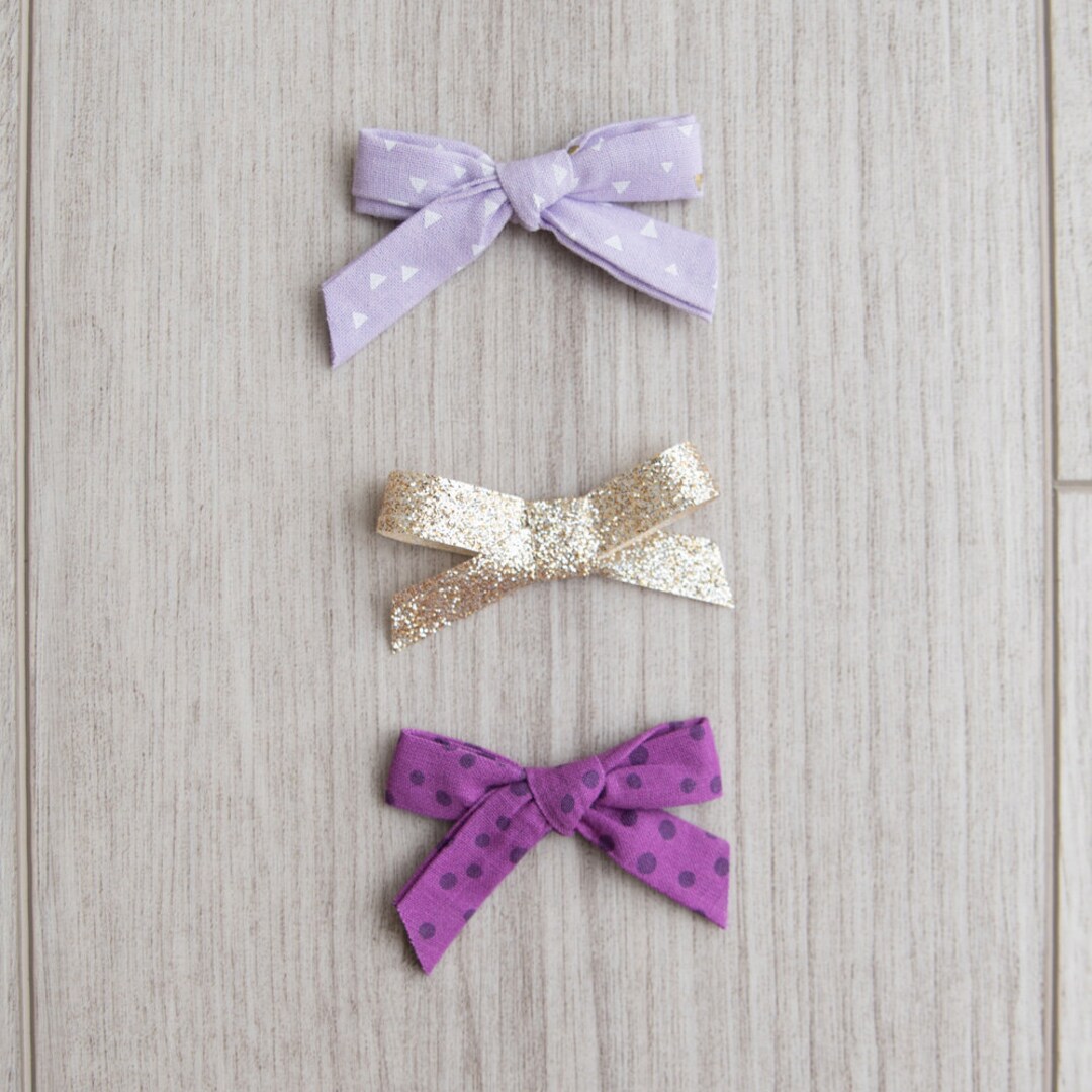 Purple Fabric Bows & Gold Sparkle Bow | Girl Bows | Newborn Bows ...