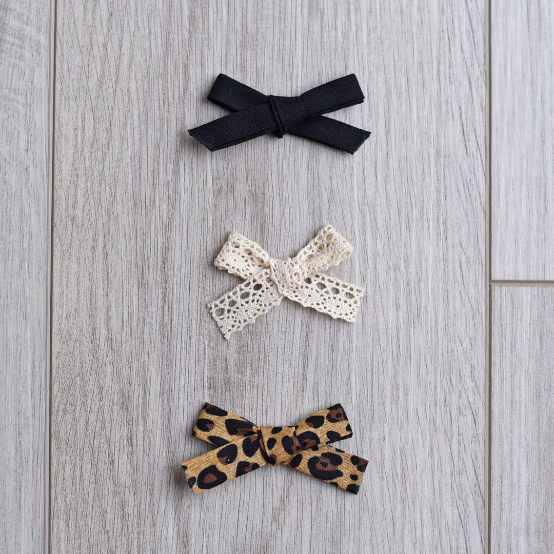 Black, Cream Lace & Leopard Print Bows | Girl Bow | Bias Tape Bow ...