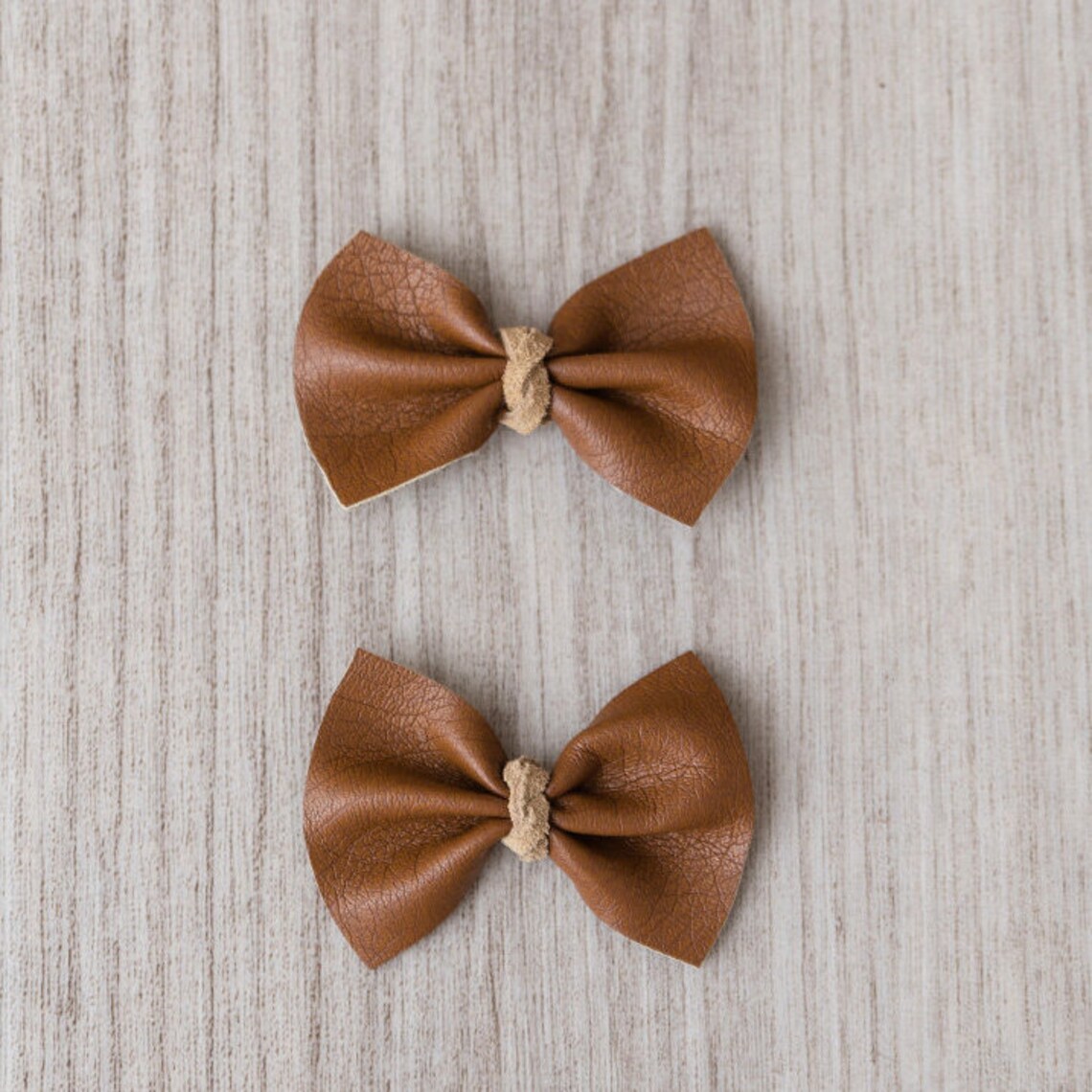 Tan Faux Leather Pigtail Bows Girl Bows Matching Pigtail - Etsy