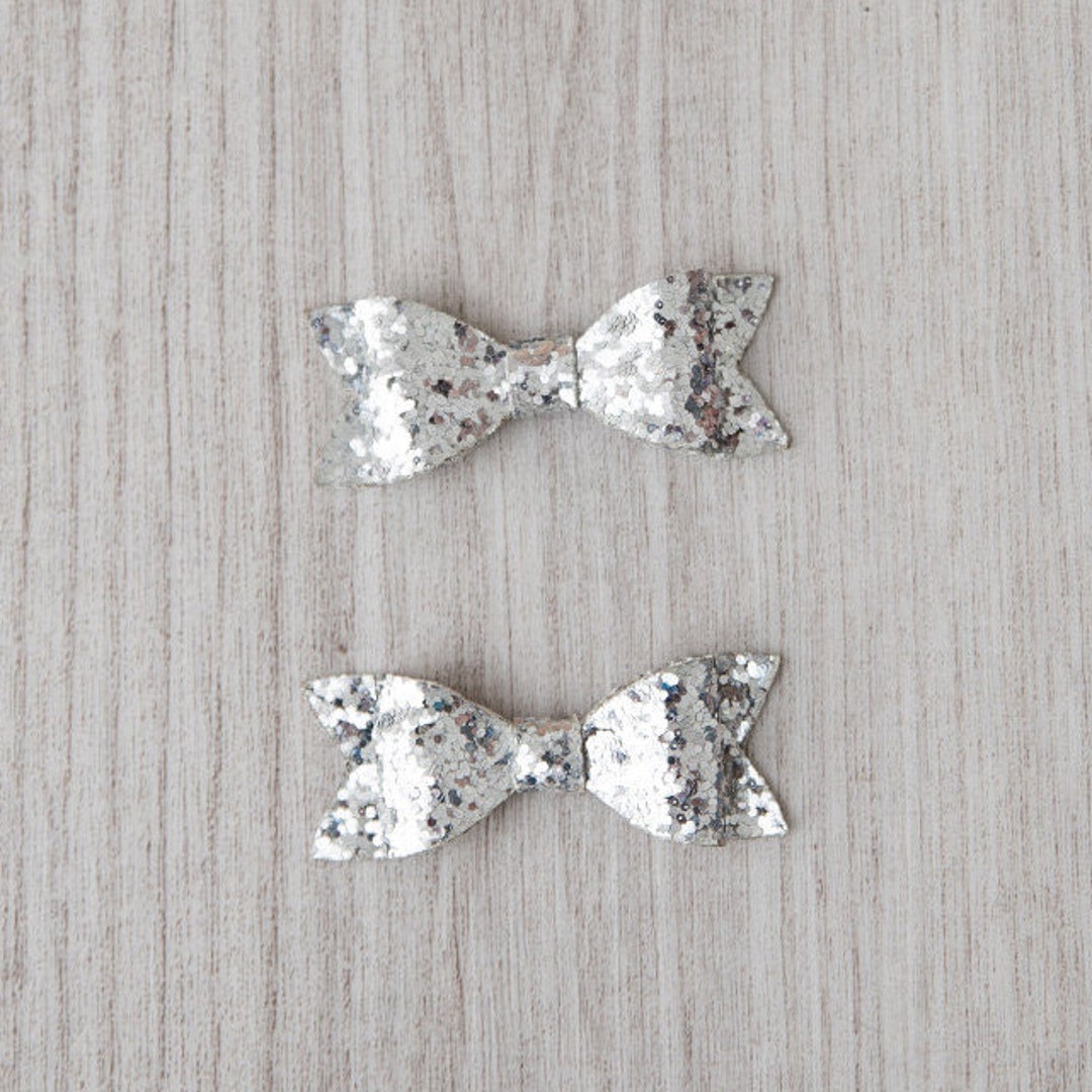 Silver Glitter Pigtail Bows | Girl Bows | Pigtail Bows | Headband or ...