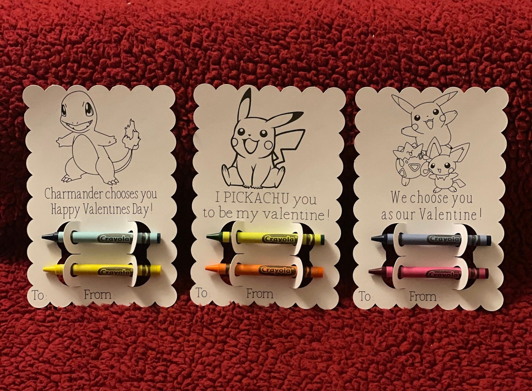 Pokemon Coloring Card, Crayon, Non-candy Card, Valentine's Day ...