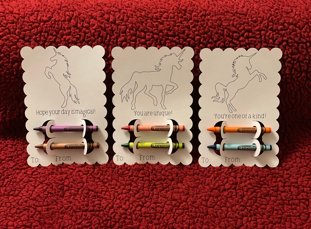 Unicorn Coloring Card, Crayon, Non-candy Card, Valentine's Day ...