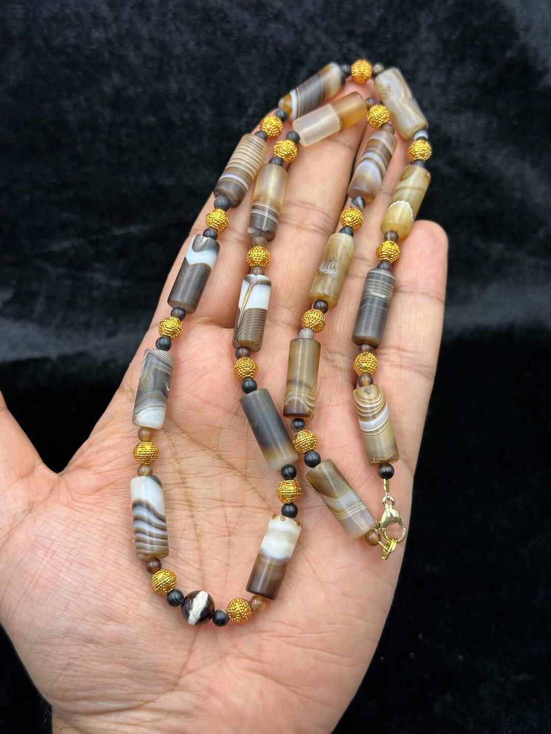 Unique Ancient Greco Bactrian Banded Agate and Gold Plated Beaded ...