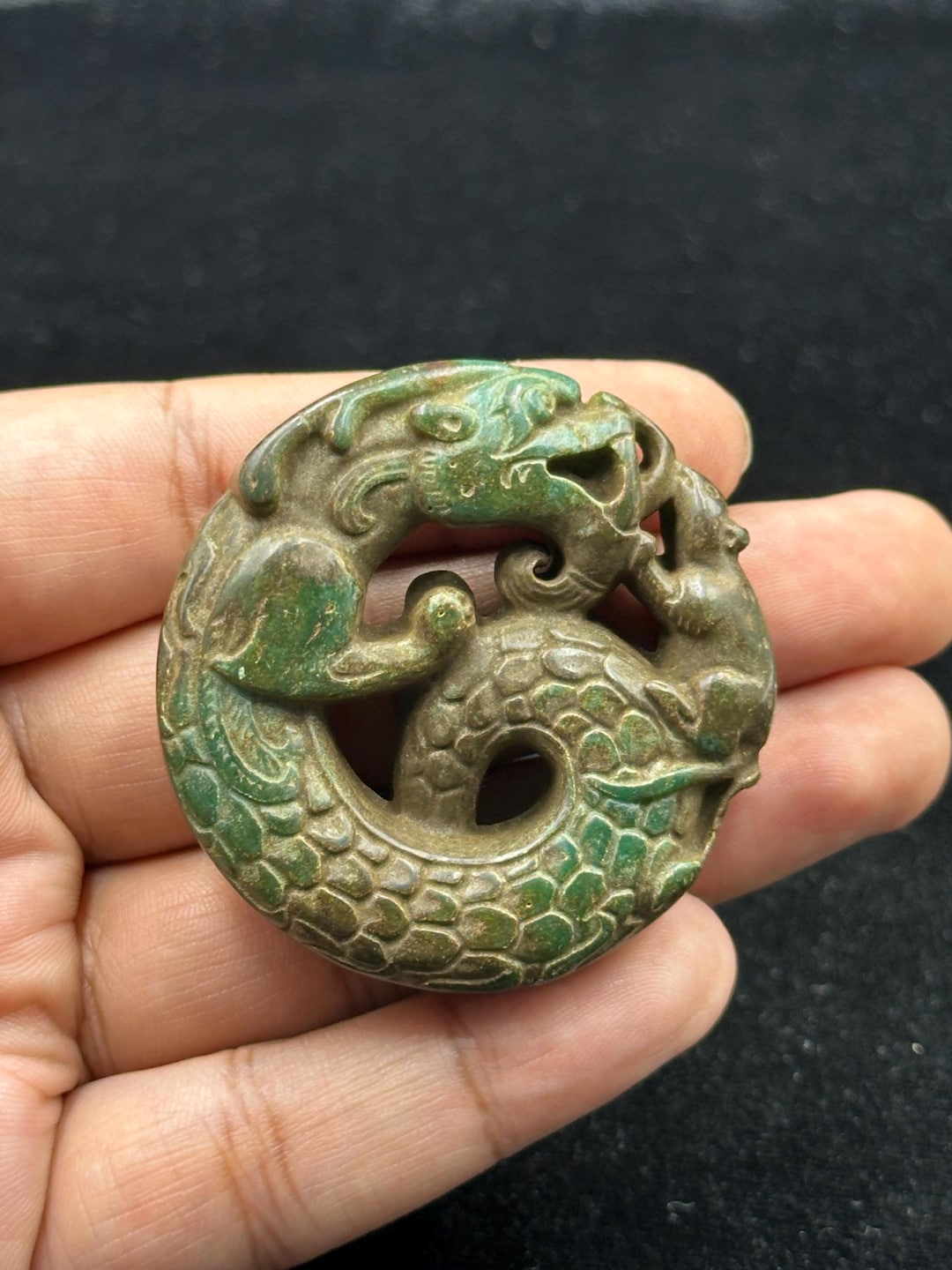 Ancient Central Asia Old Jade Stone Dragon Carving Figure Unique Amulet ...