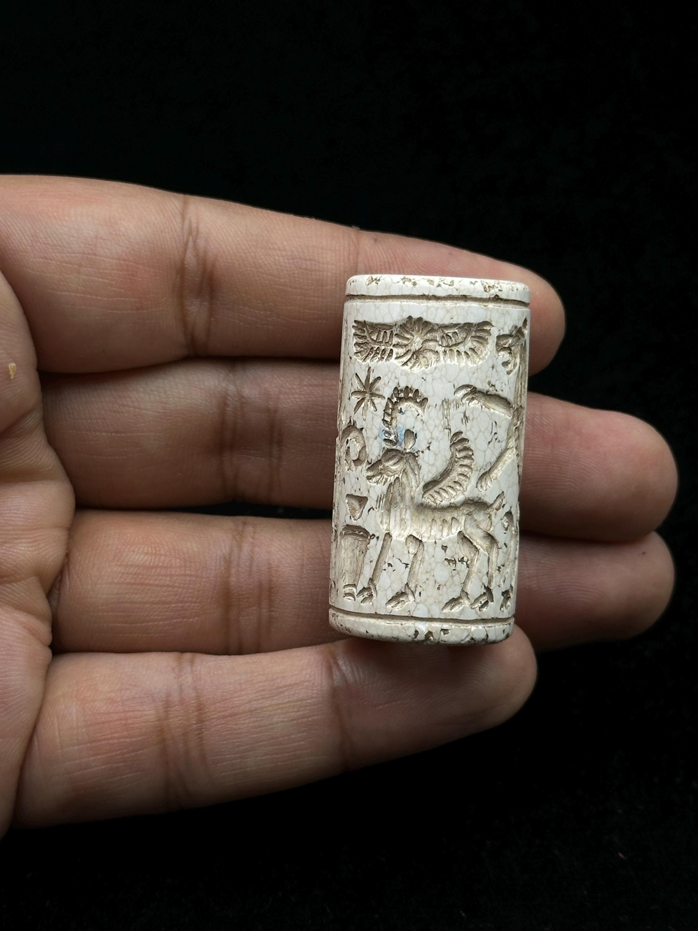 RARE Ancient Cylinder Seal Stamp Bead Faience Babylon Intaglio Roll ...