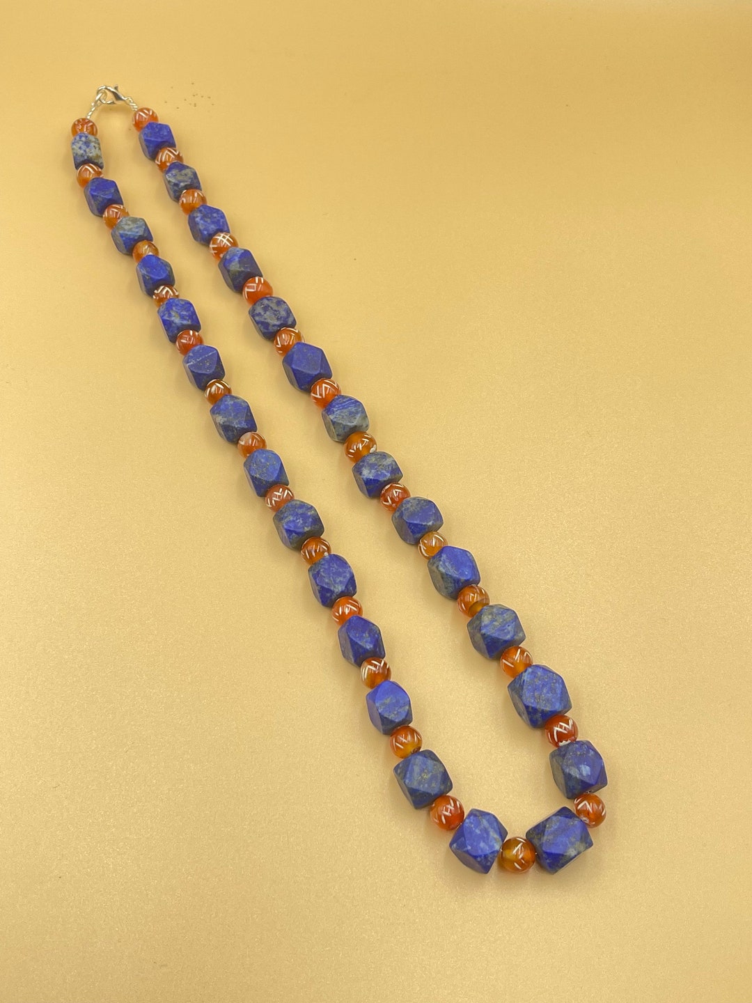 Ancient Lapis Lazuli and Indus Valley Round Etched Carnelian Beaded ...