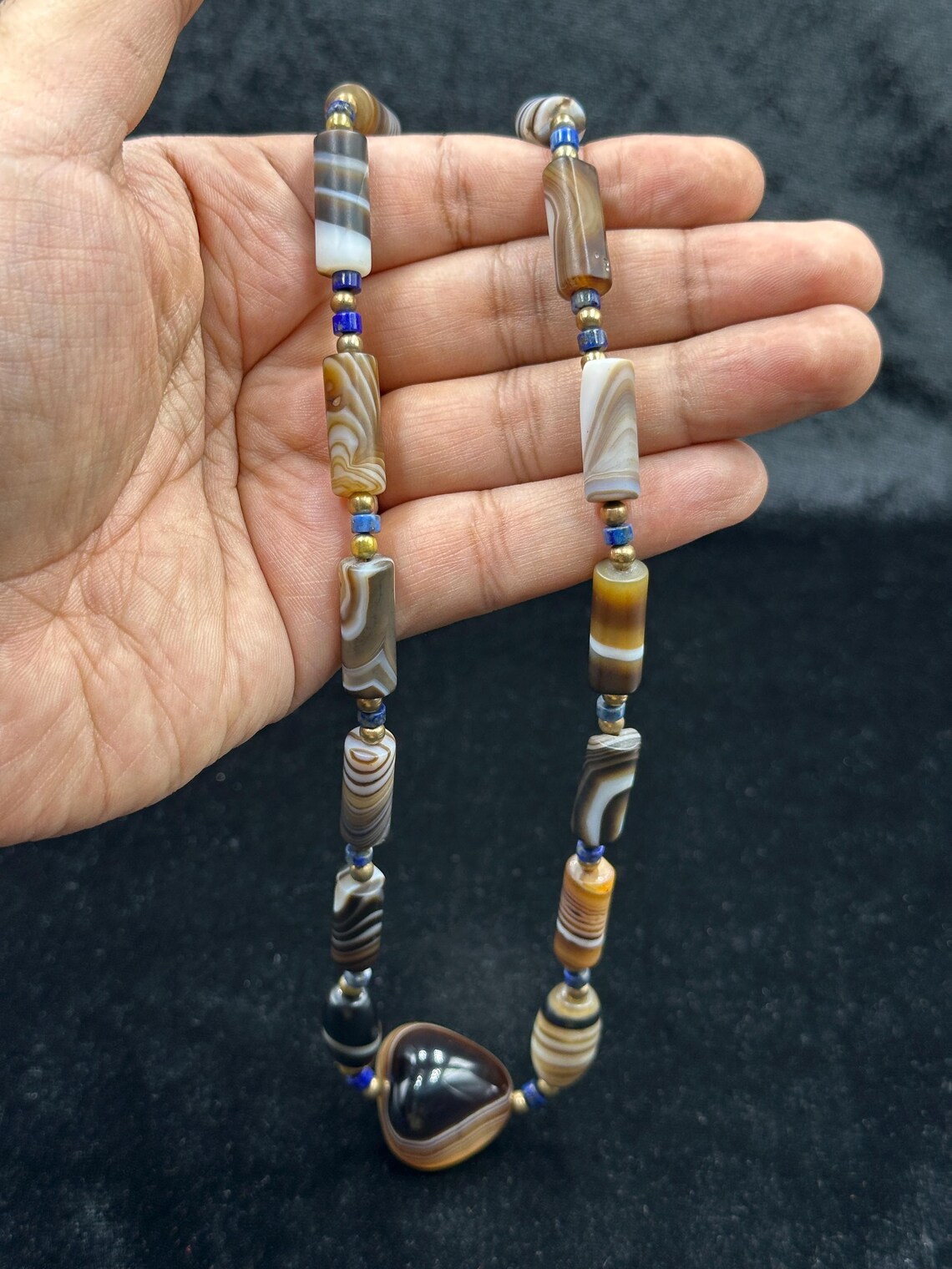 Authentic Ancient Greco Bactrian Banded Agate & Lapis Lazuli Beaded ...