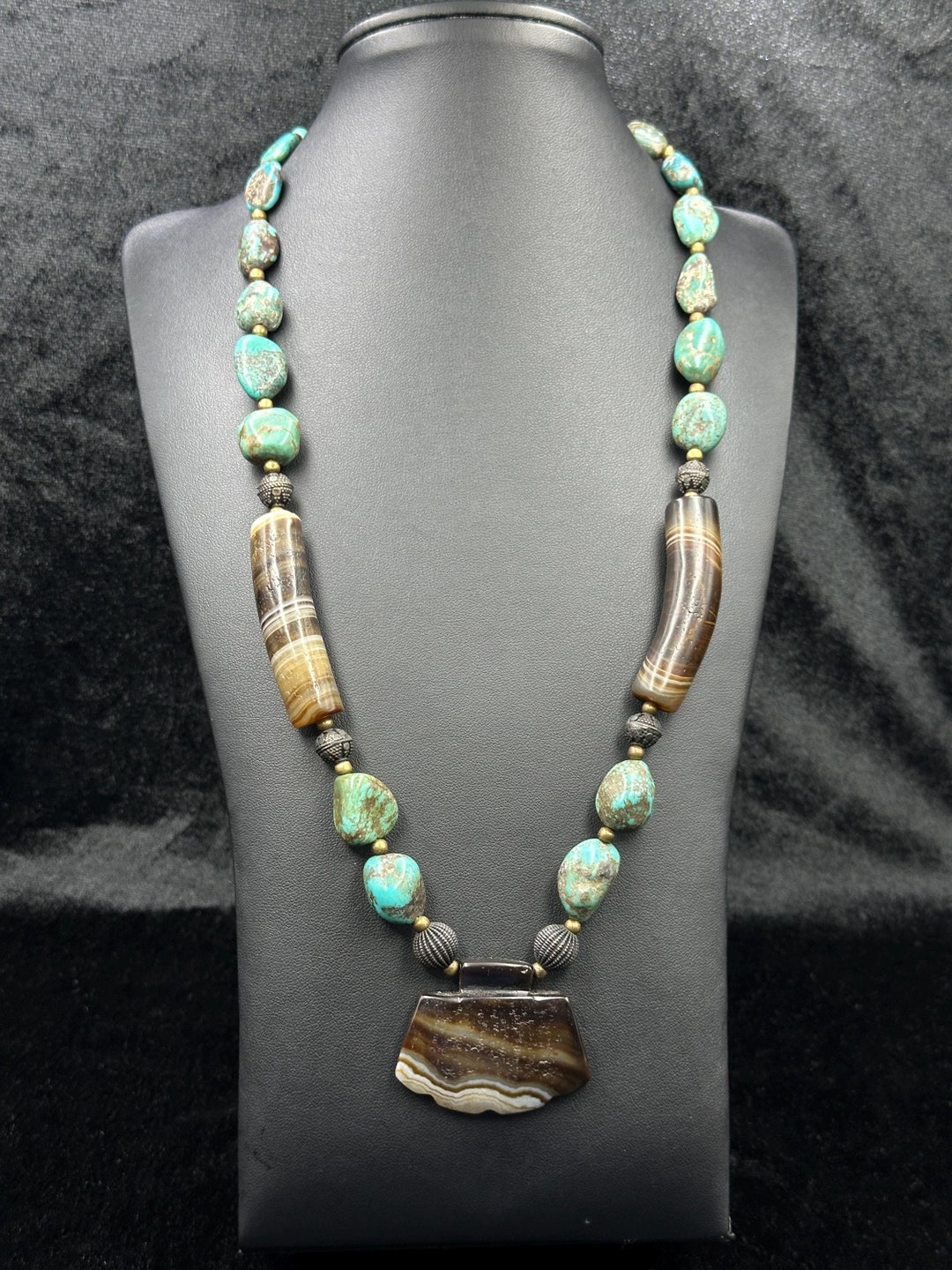 RARE Ancient Greco Bactrian Banded Agate & Natural Tibetan Turquoise ...