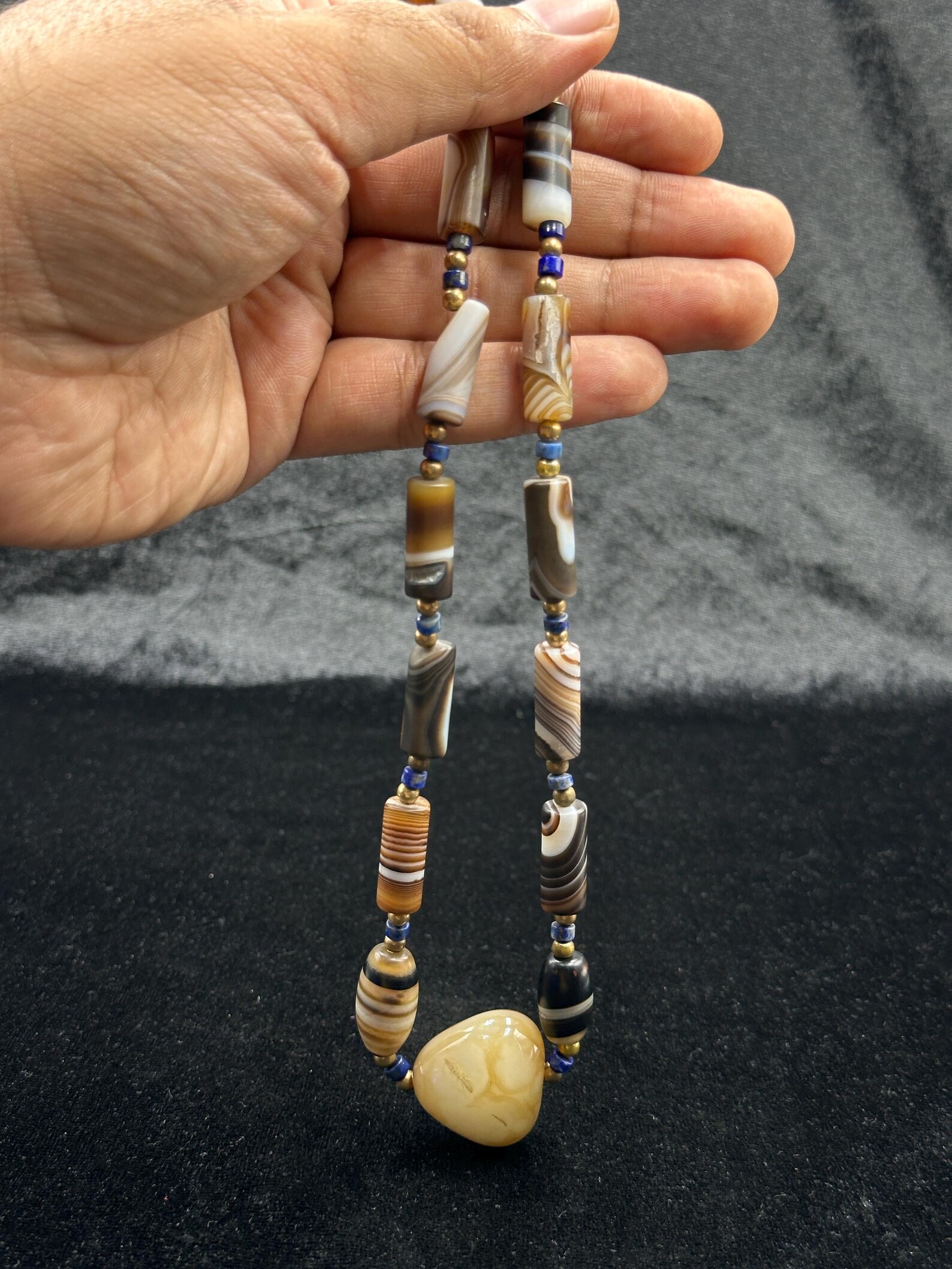 Authentic Ancient Greco Bactrian Banded Agate & Lapis Lazuli Beaded ...