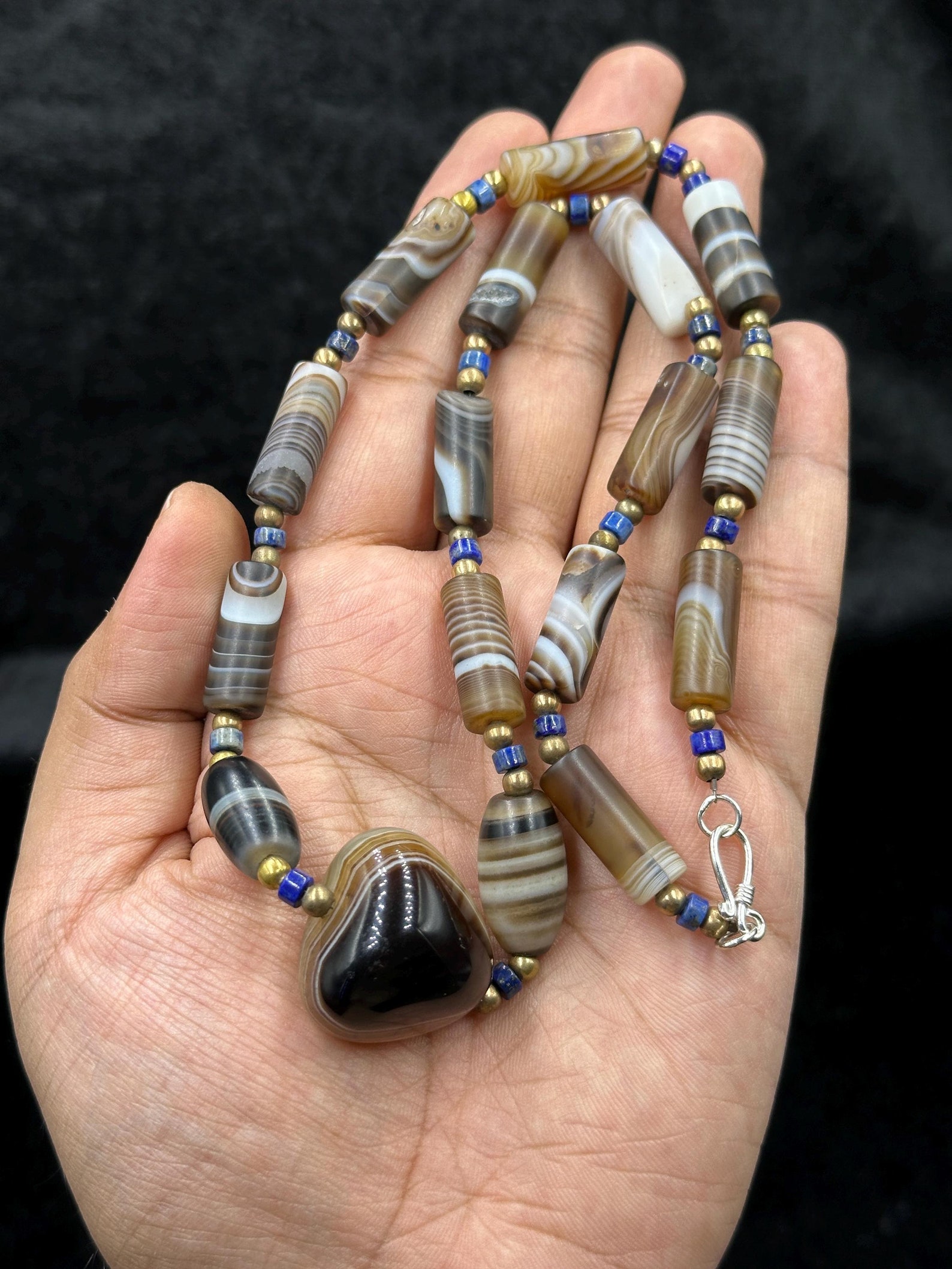 Authentic Ancient Greco Bactrian Banded Agate & Lapis Lazuli Beaded ...