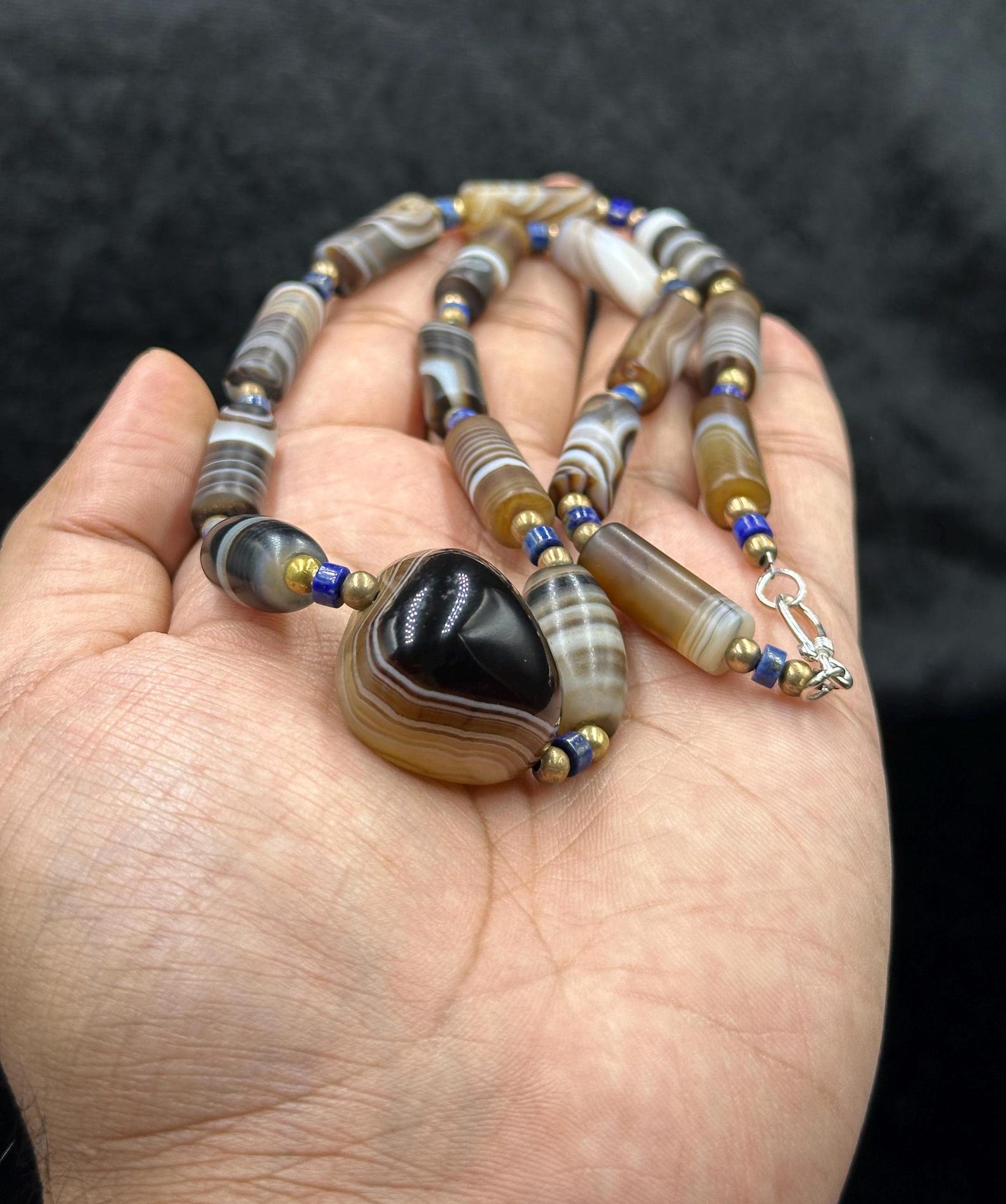 Authentic Ancient Greco Bactrian Banded Agate & Lapis Lazuli Beaded ...