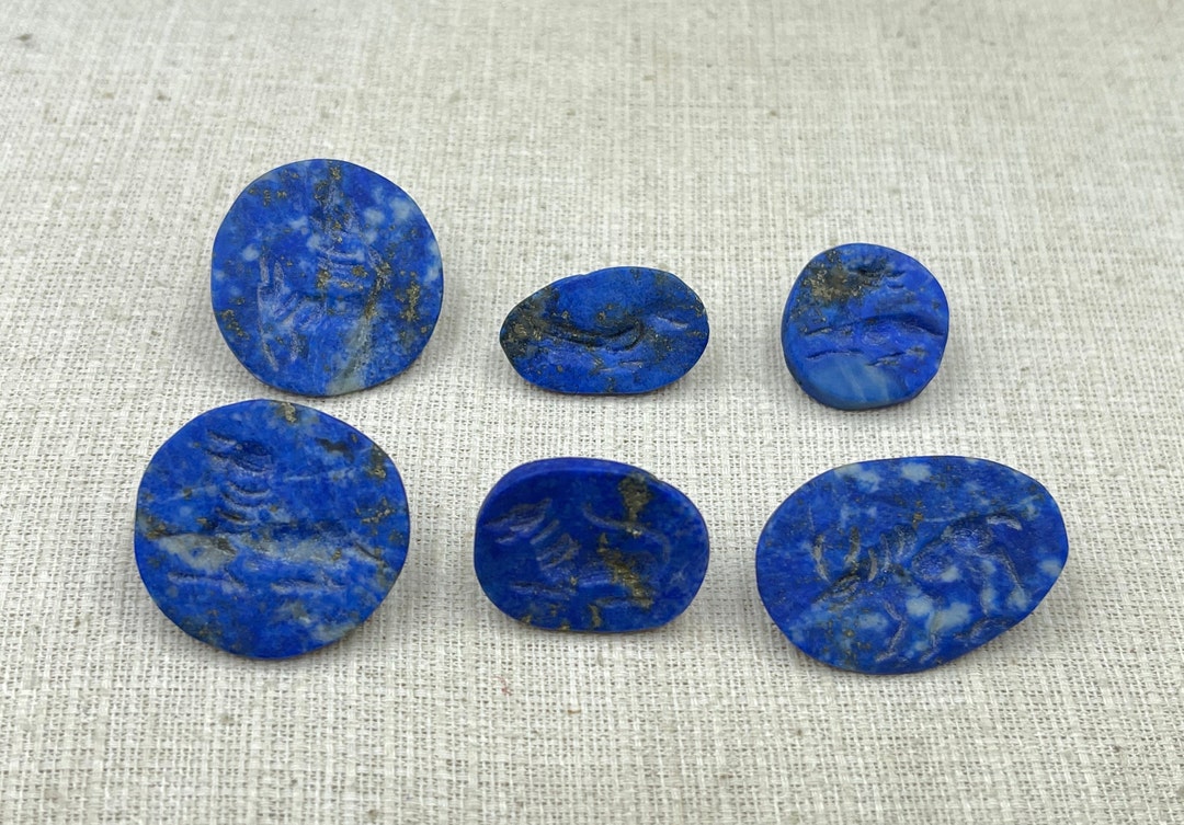 6 Pcs Lapis Lazuli Intaglio Stamp Pendants, Ancient Near Eastern - Etsy