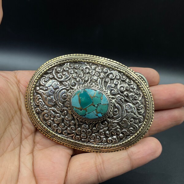 Silver Turquoise Belt Buckle - Etsy