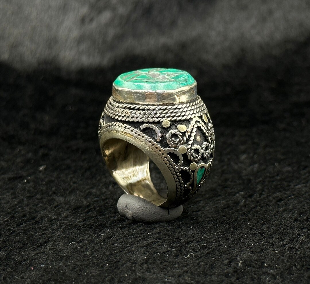 Very Old Solid Silver Rare Old Ring With Deer Intaglio Turquoise Stone ...