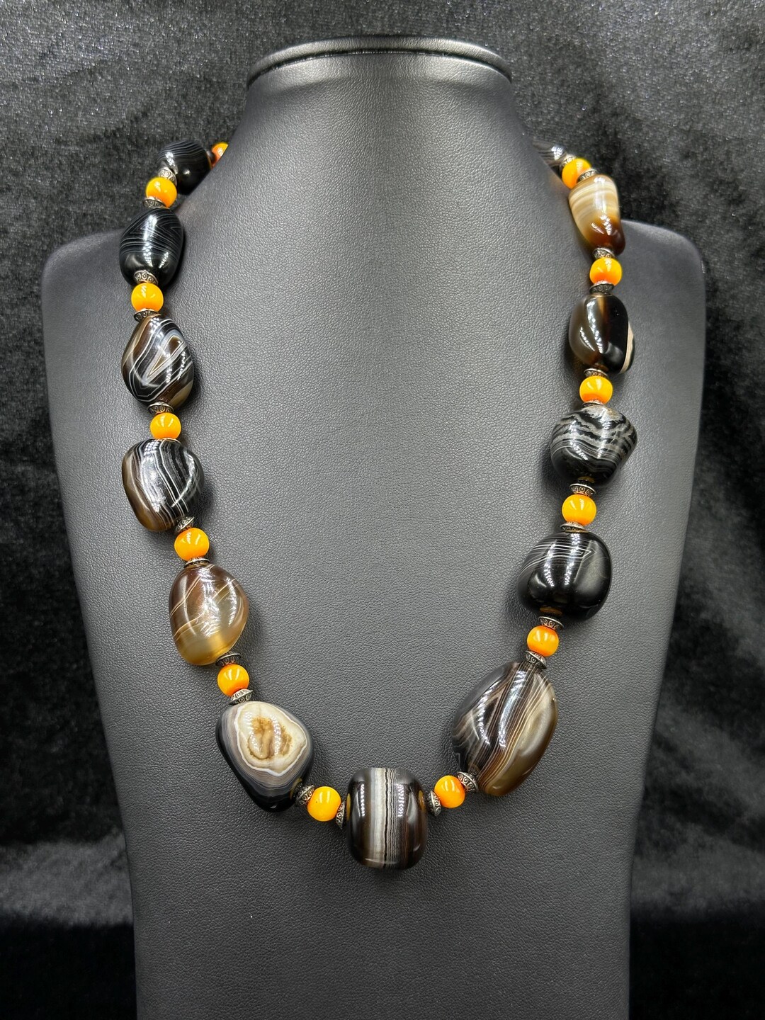 Rare Authentic Ancient Greco Bactrian Banded Agate & Copal Stone Beaded ...