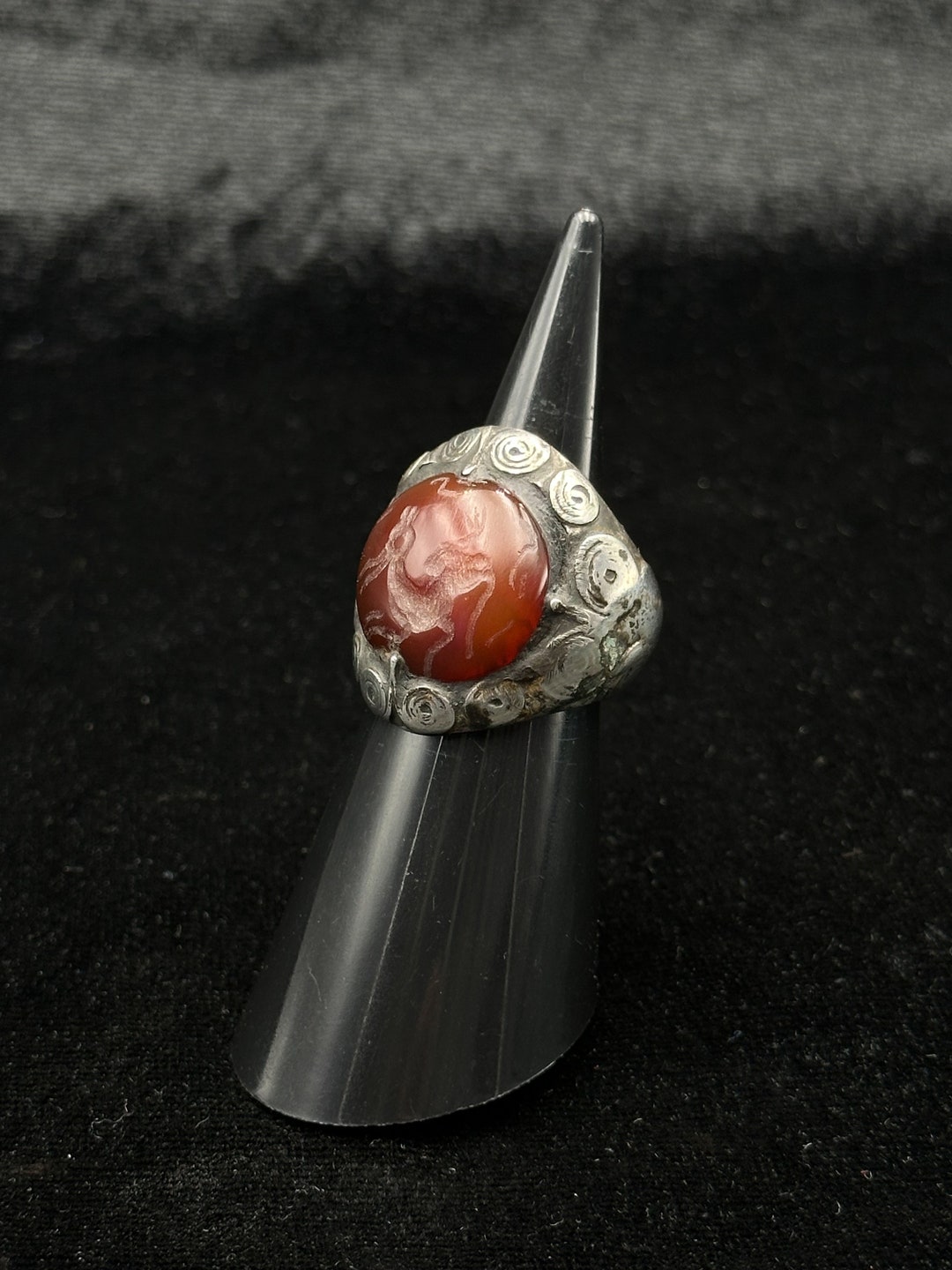 Ancient Roman Sterling Silver Rare Ring With Intaglio Deer Carnelian ...