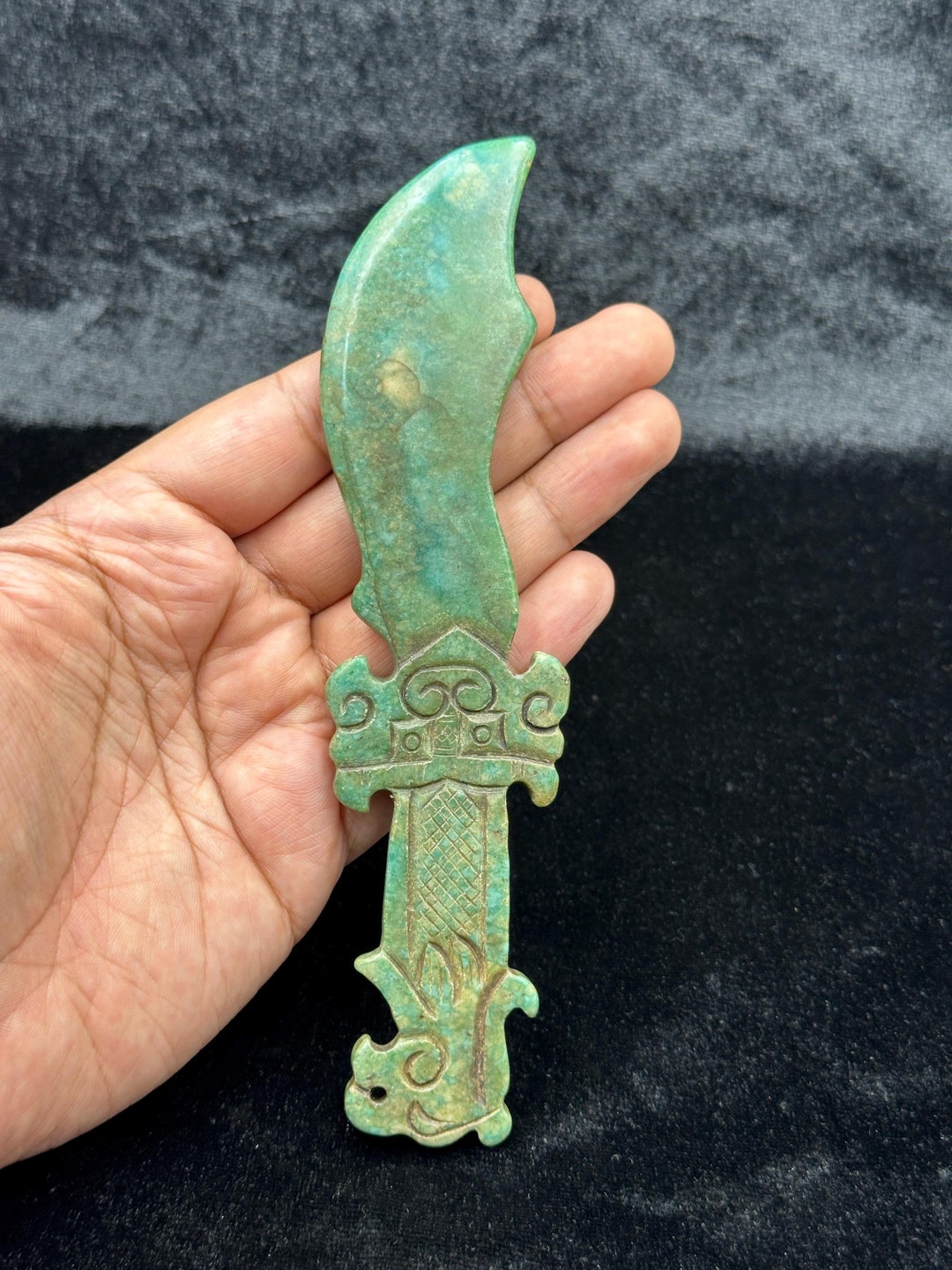 Unique Vintage Old Central Asia Old Jade Stone Carving Knife With ...