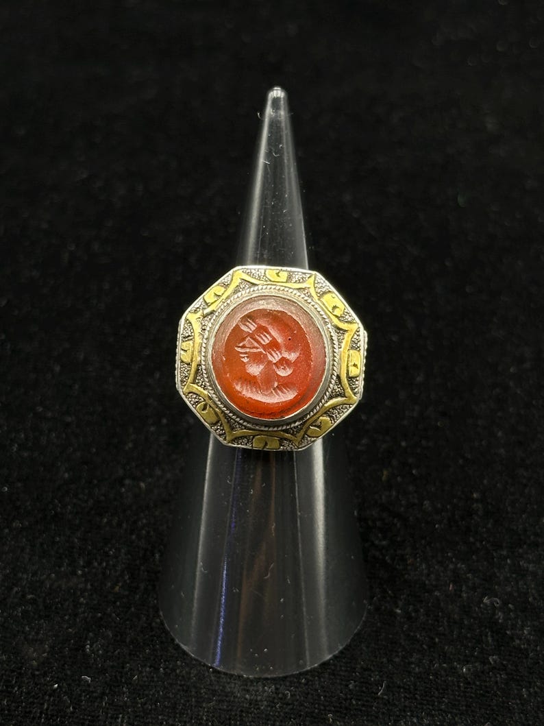 Ancient Roman Intaglio Ring, King Carnelian Stone, Sterling Silver Gold ...