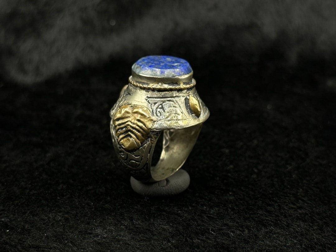 Ancient Rare Old Roman Sliver Plated Unique Design Ring With Lapis ...