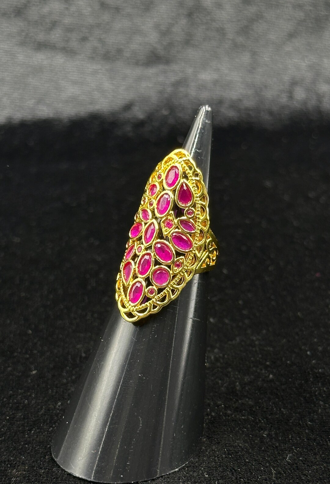 Adjustable Victorian Style Ruby Stone 18k Gold Plated on Silver ...