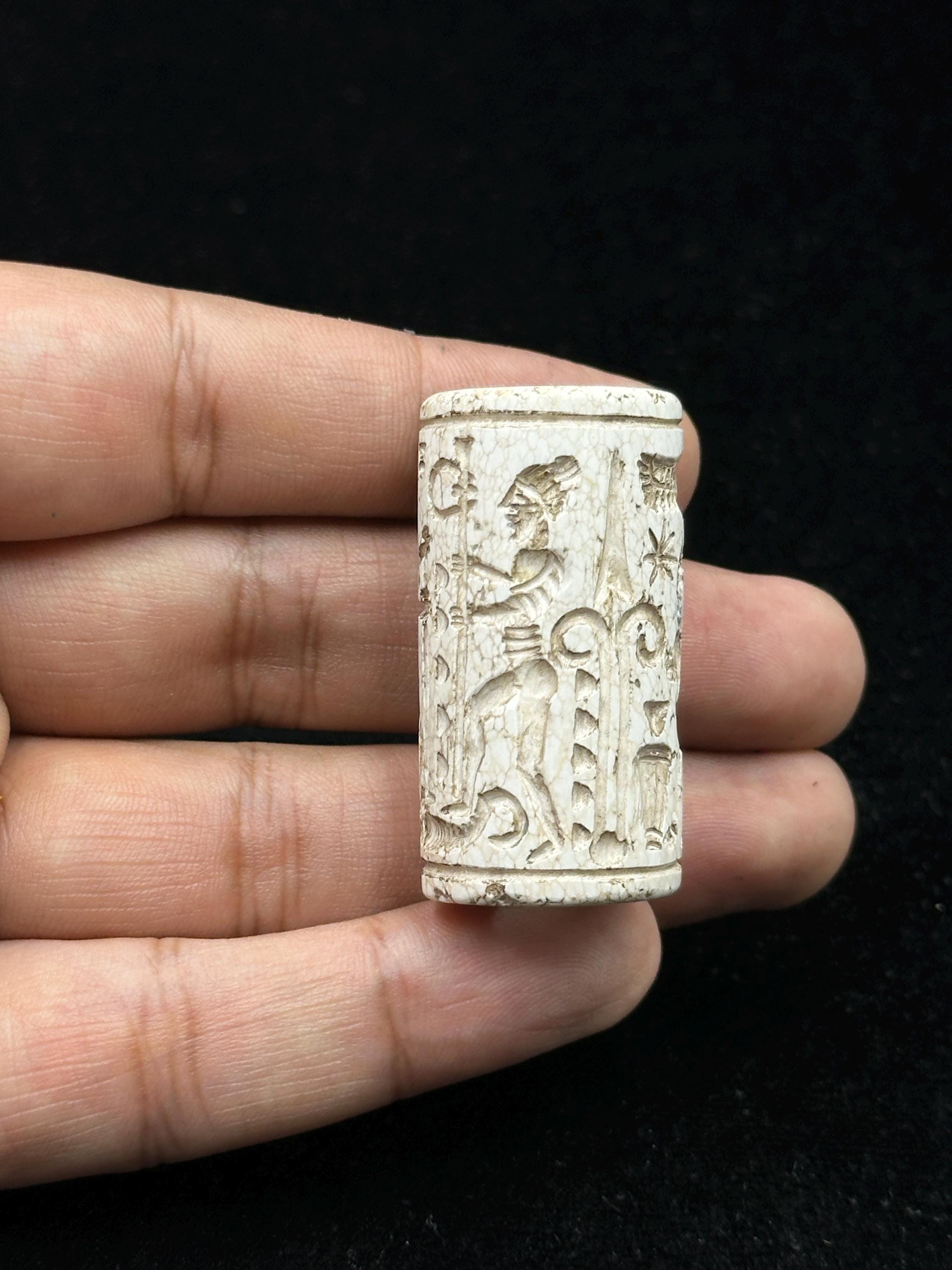 RARE Ancient Cylinder Seal Stamp Bead Faience Babylon Intaglio Roll ...