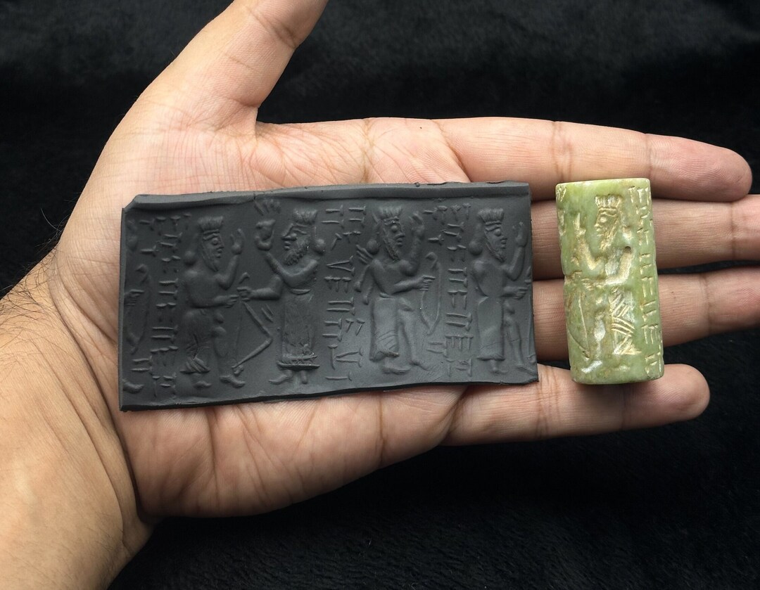 Ancient Sumerian Cylinder Seal Stamp Bead Jade Stone Babylon Intaglio ...