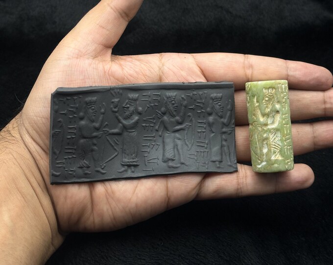 Ancient Sumerian Cylinder Seal Stamp Bead Jade Stone Babylon Intaglio ...