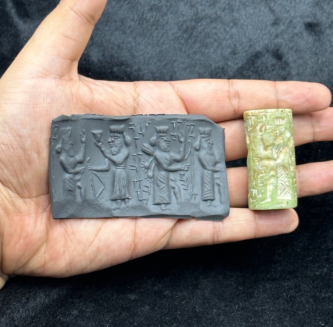 Ancient Sumerian Cylinder Seal Stamp Bead Jade Stone Babylon Intaglio ...