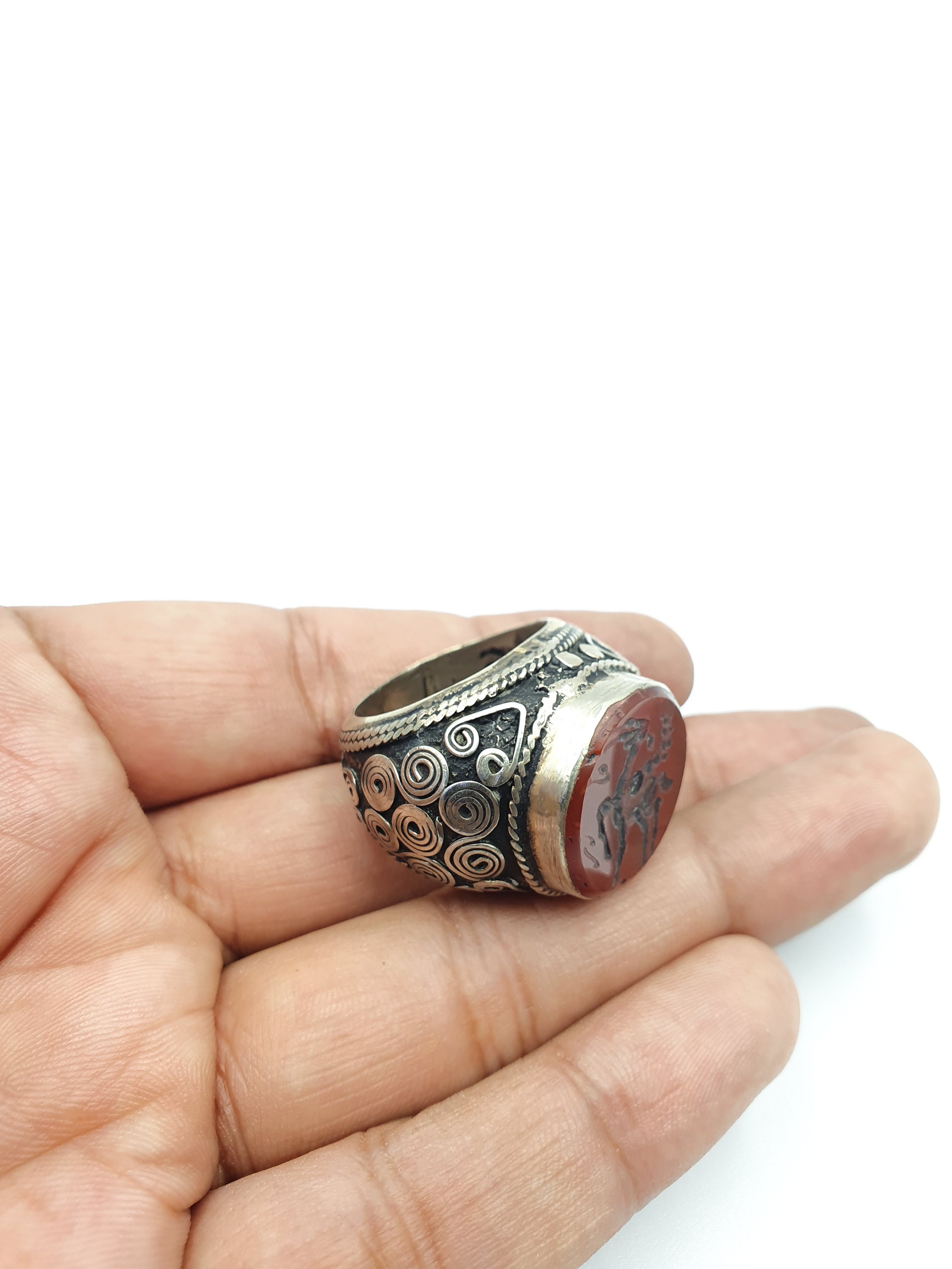 Solid Silver Rare Beautiful Old Ring With Peryton Intaglio Red - Etsy