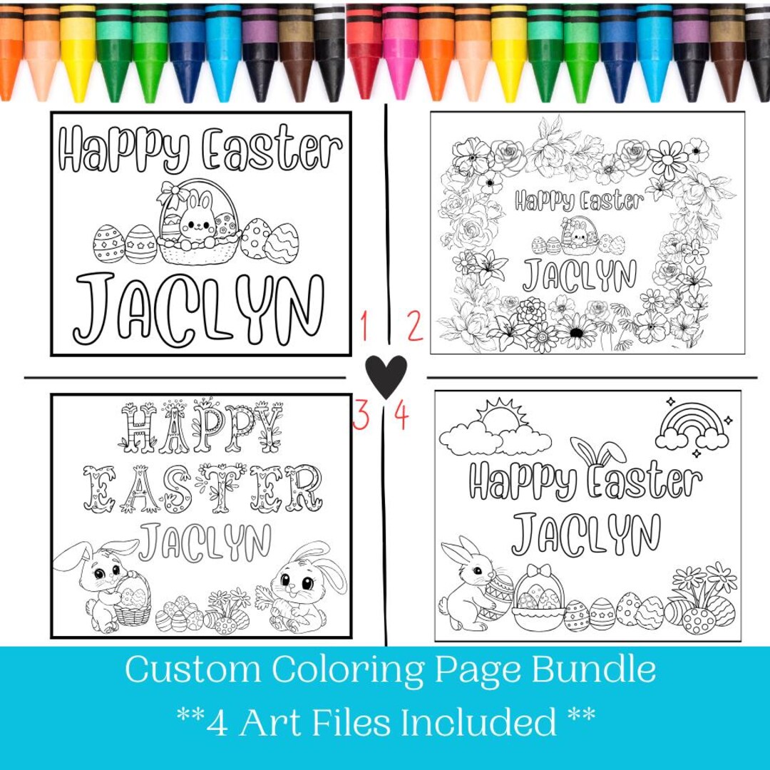 Easter Coloring Digital Bundle, Happy Easter Color Design Template ...