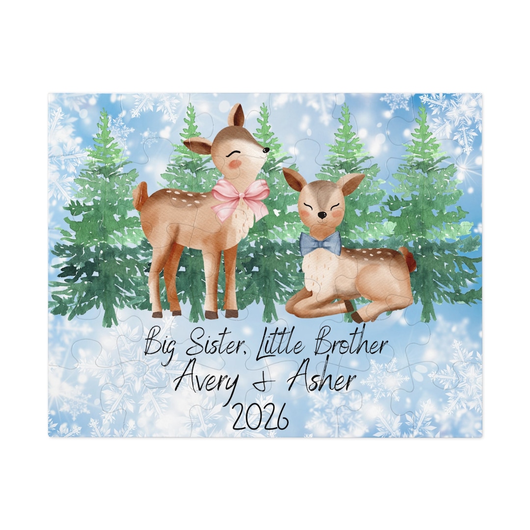 Big Sister Little Brother Deer Sibling Name Puzzle Sublimation Design ...