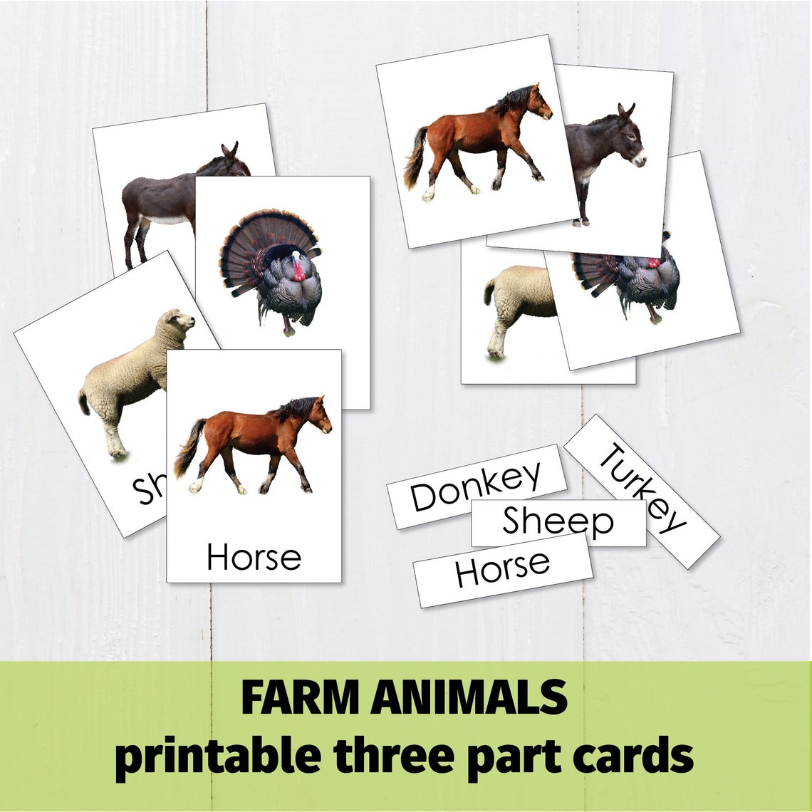 Farm Animals Flash Cards for Toddlers, Montessori Printable, Preschool ...