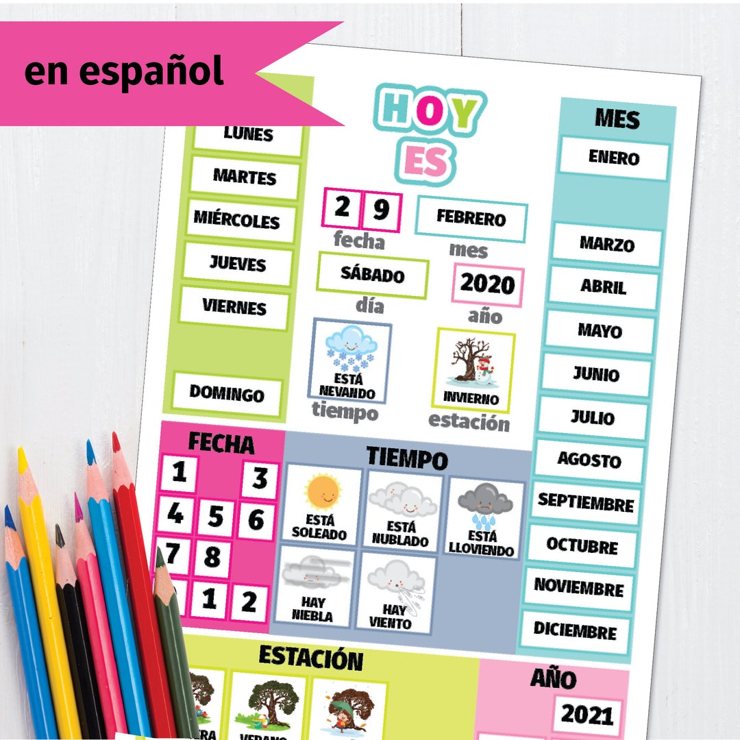 Calendario de aula de español para niños, calendario imprimible en PDF ...