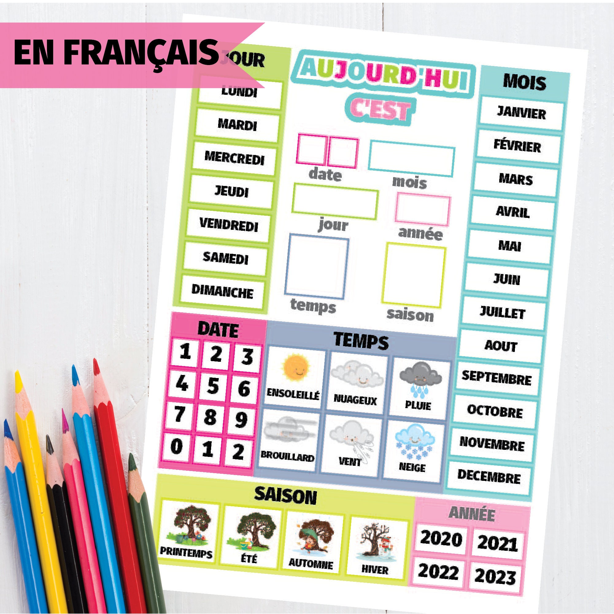 Preschool Calendar for Children in French Homeschool - Etsy