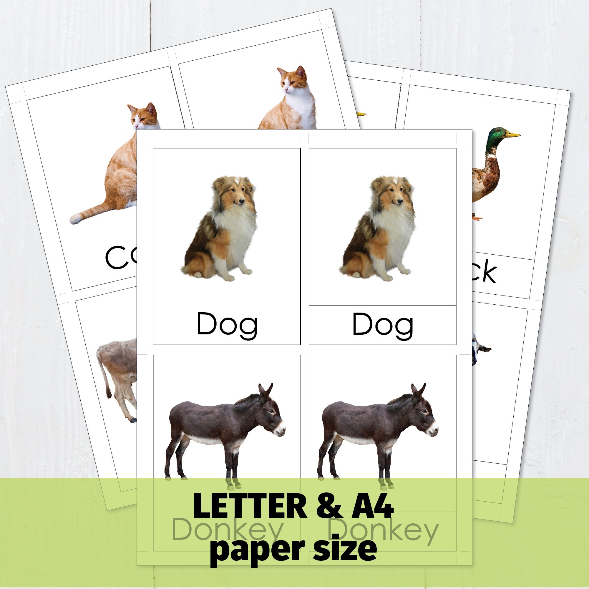 Farm Animals Flash Cards for Toddlers, Montessori Printable, Preschool ...