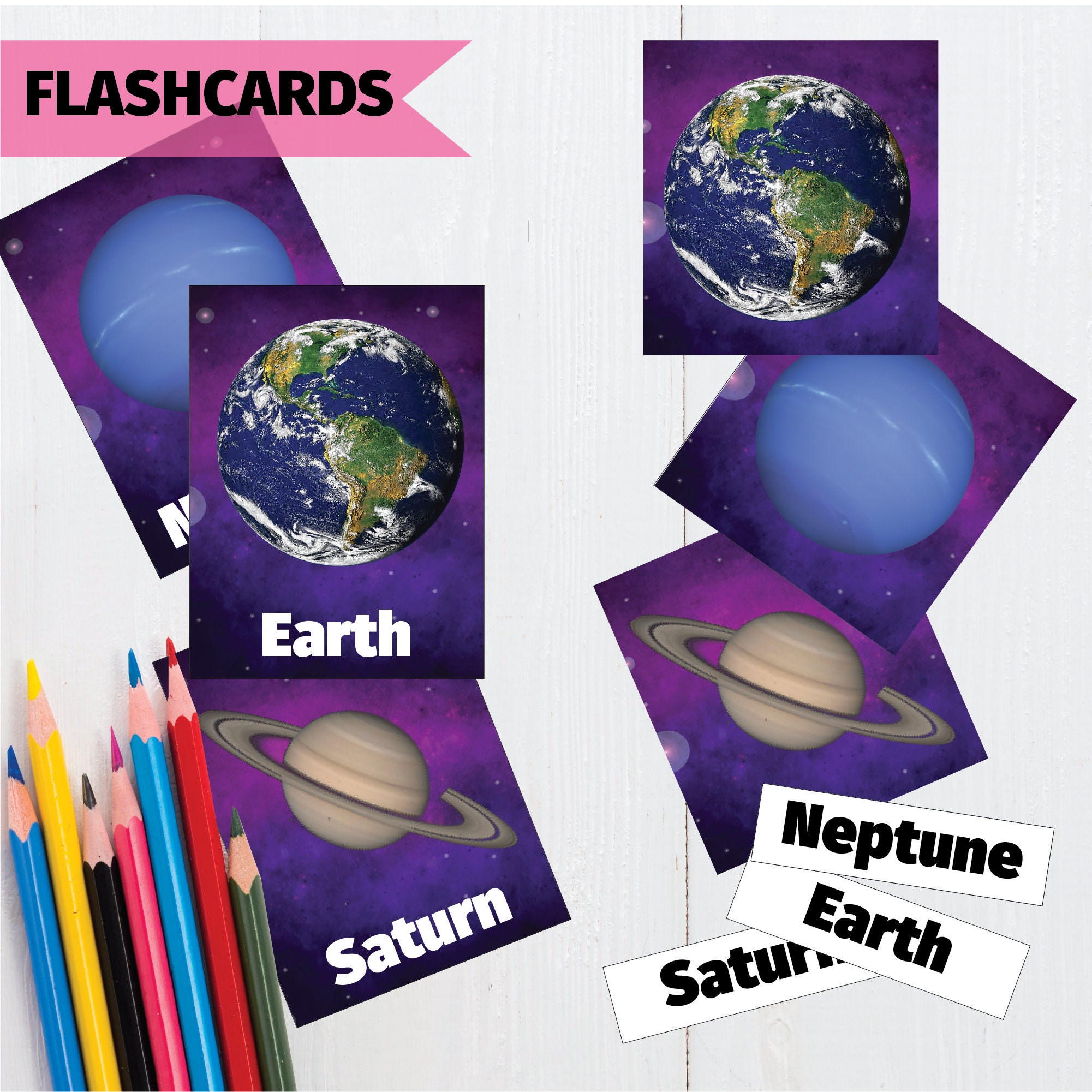 Planets Flash Cards, Solar System Poster for Homeschool Learning ...
