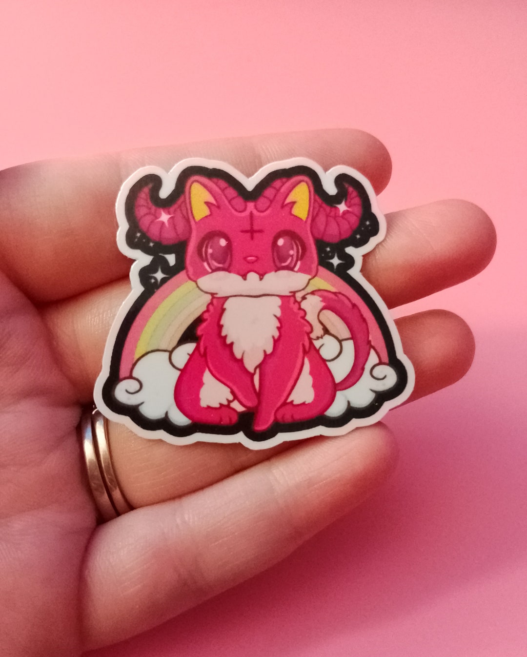 Die Cut Pink Horned Kitty Sticker Waterproof-matte-glossy - Etsy