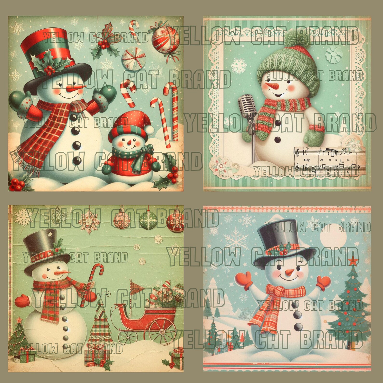 20 Vintage Christmas Snowman Digital Paper | Fantasy Scrapbook Pages ...