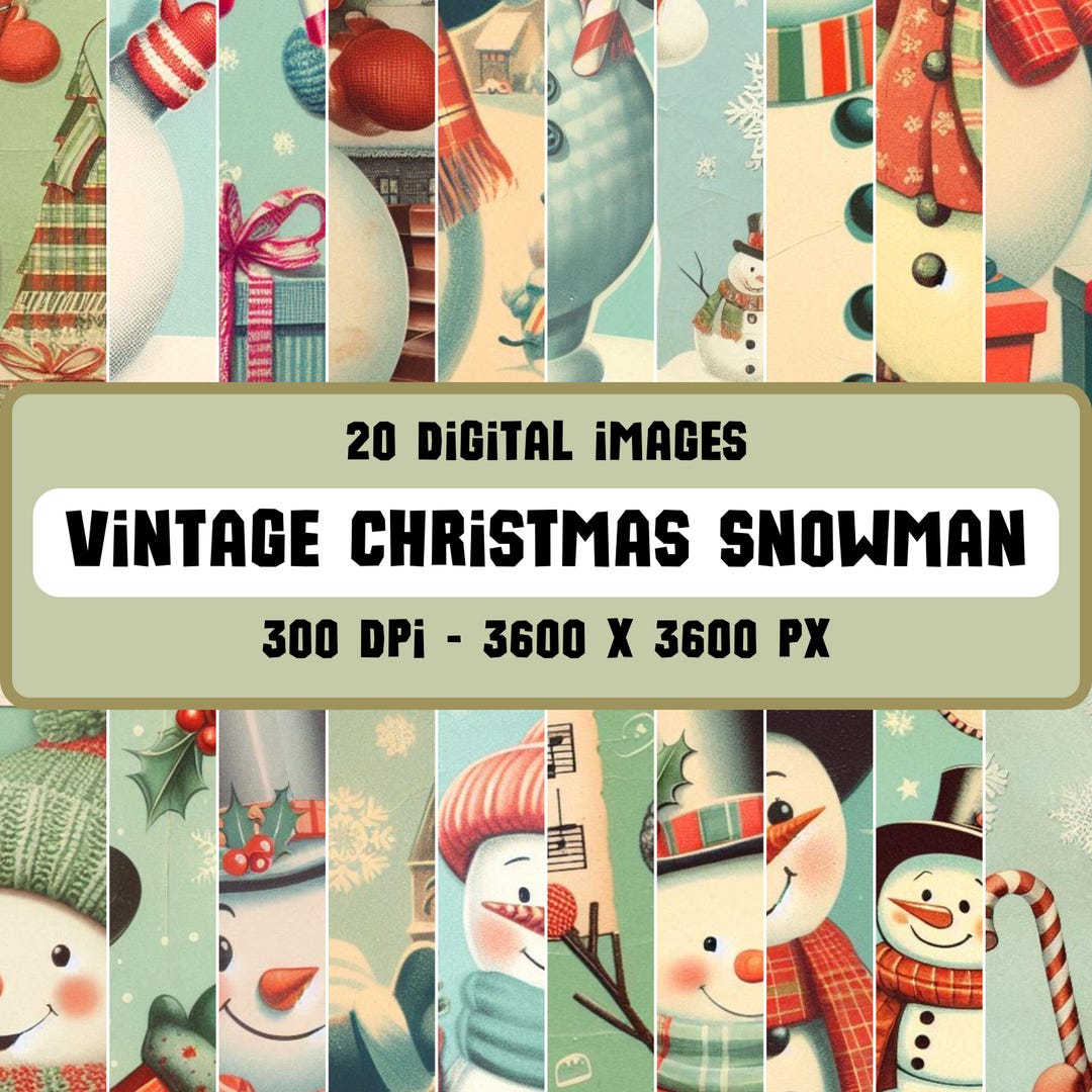 20 Vintage Christmas Snowman Digital Paper | Fantasy Scrapbook Pages ...