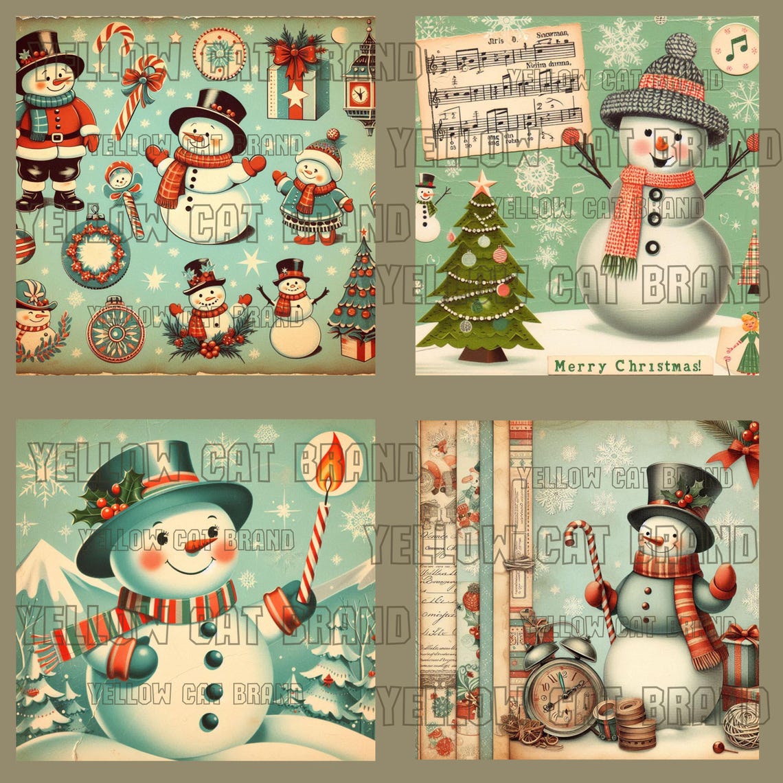 20 Vintage Christmas Snowman Digital Paper | Fantasy Scrapbook Pages ...