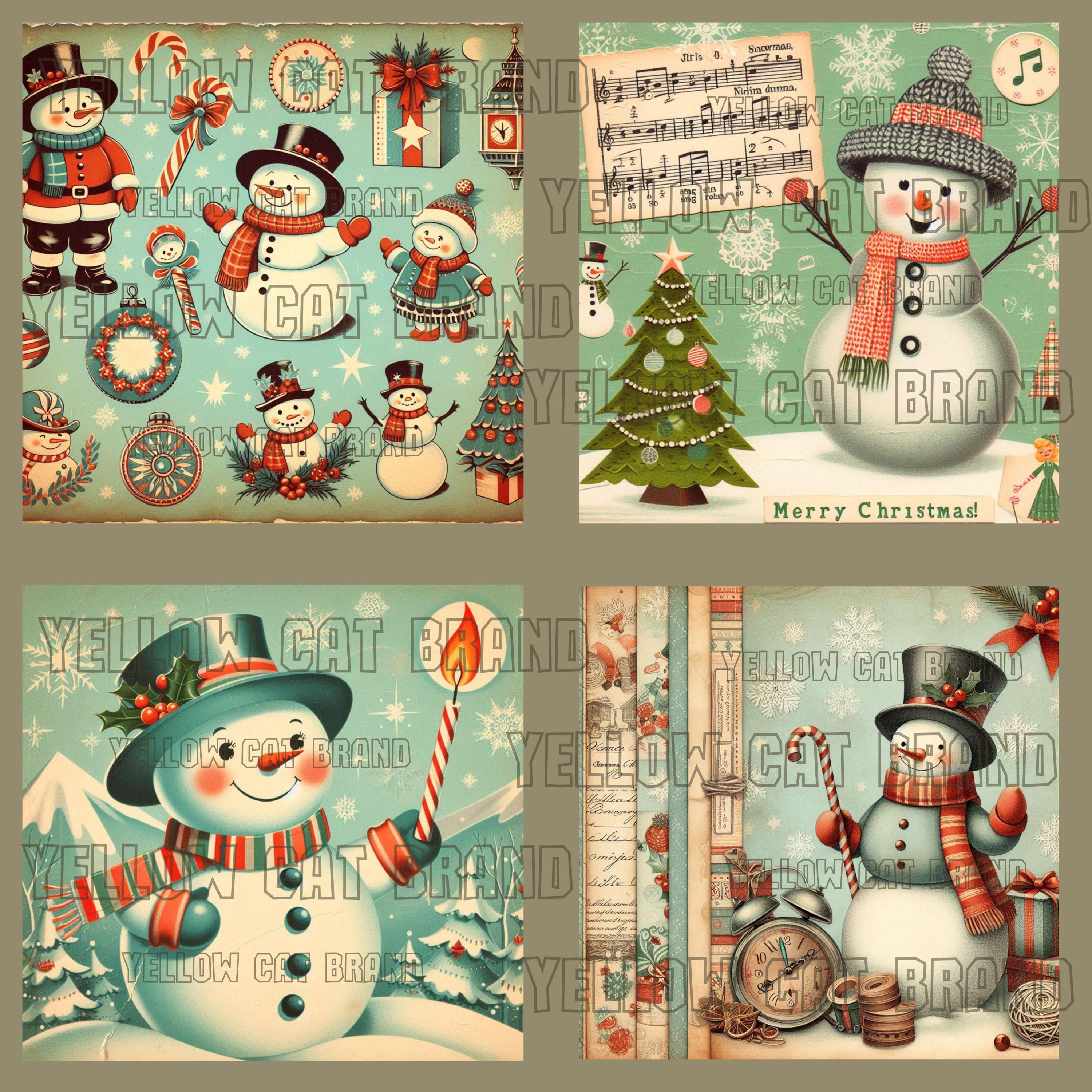 20 Vintage Christmas Snowman Digital Paper | Fantasy Scrapbook Pages ...